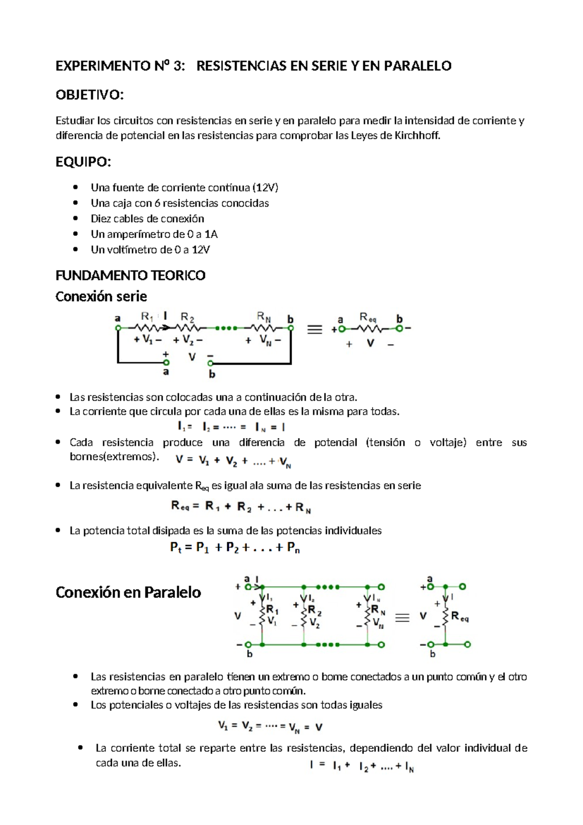 Experimento N 3 Circuito DE Resistencias EN Serie Y Paralelo ...