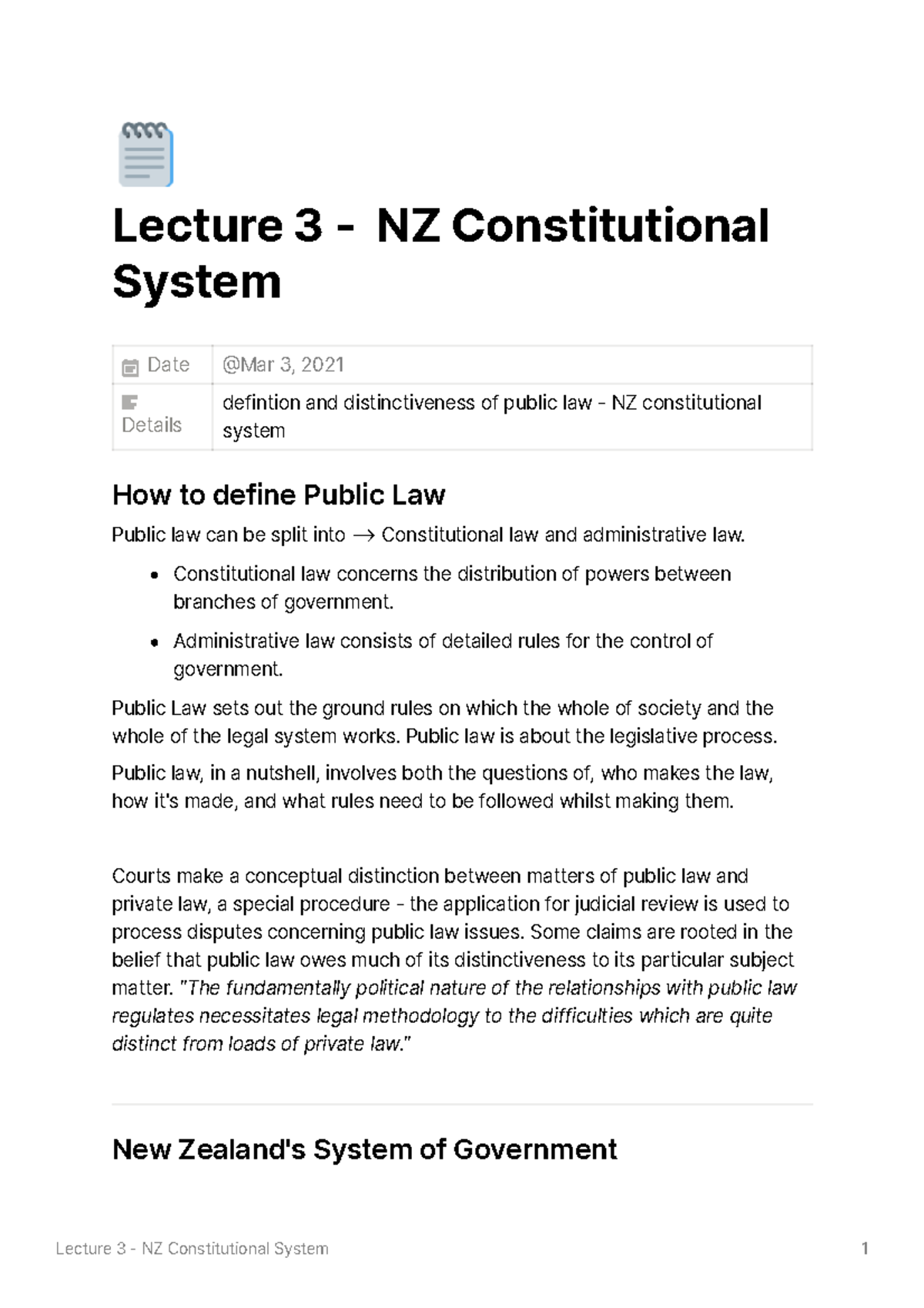 Lecture 3 - NZ Constitutional System - 🗒 Lecture 3 - NZ Constitutional ...