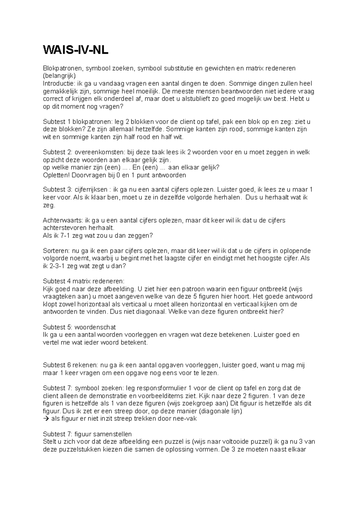 WAIS-IV-NL instructies - WAIS-IV-NL Blokpatronen, symbool zoeken, symbool substitutie en ...