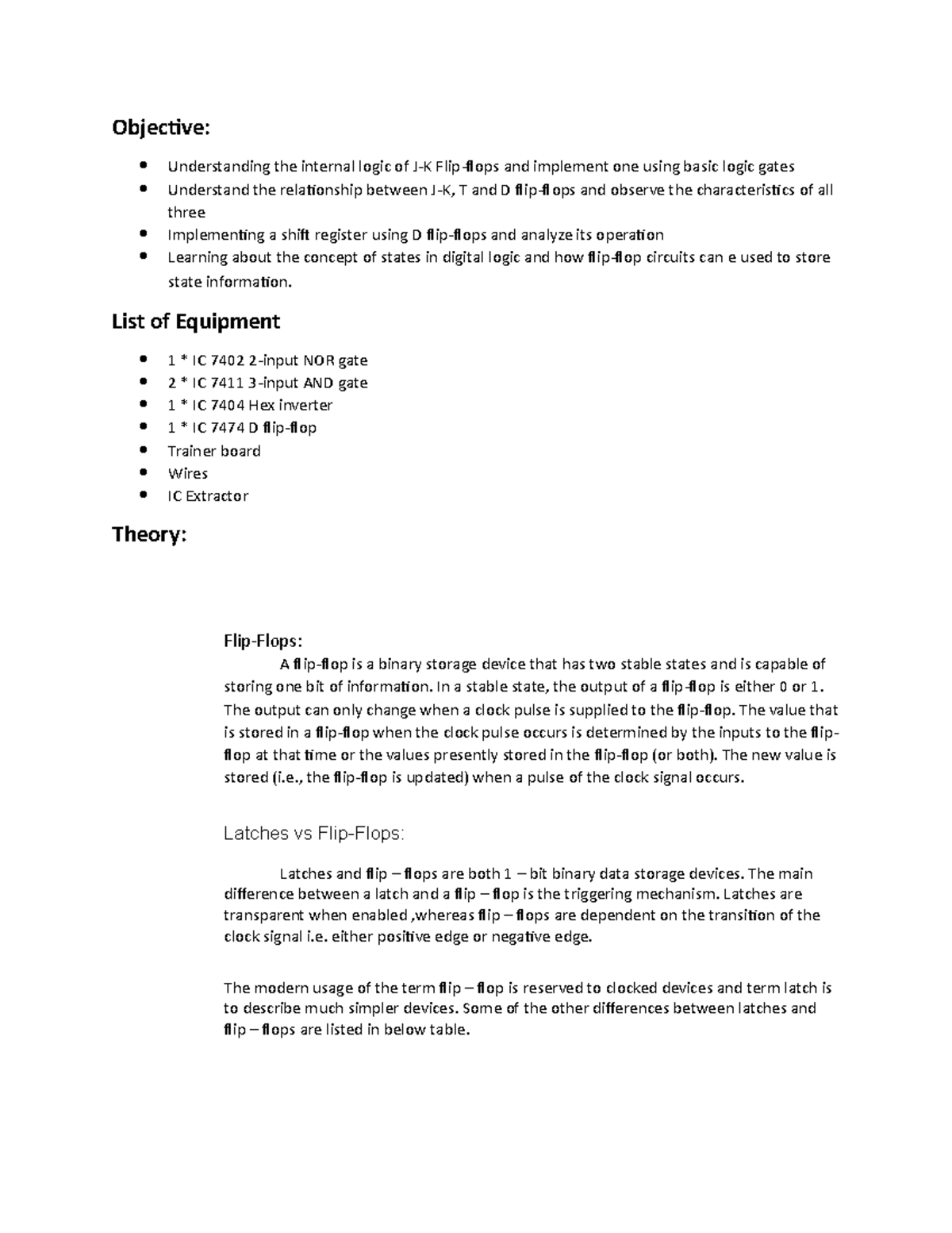 Lab-7-report - lab report - Objective: Understanding the internal logic of J-K Flip-flops and ...
