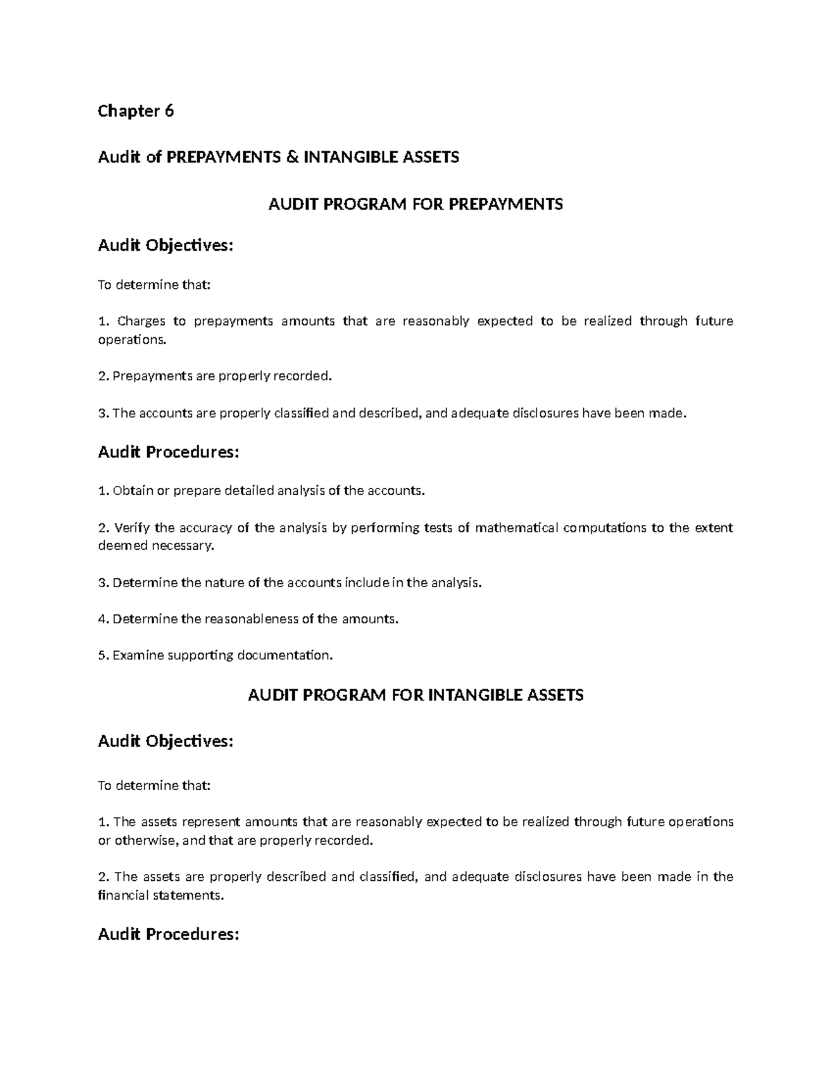 Chapter 6 Prepayments and intangibles - Chapter 6 Audit of PREPAYMENTS ...