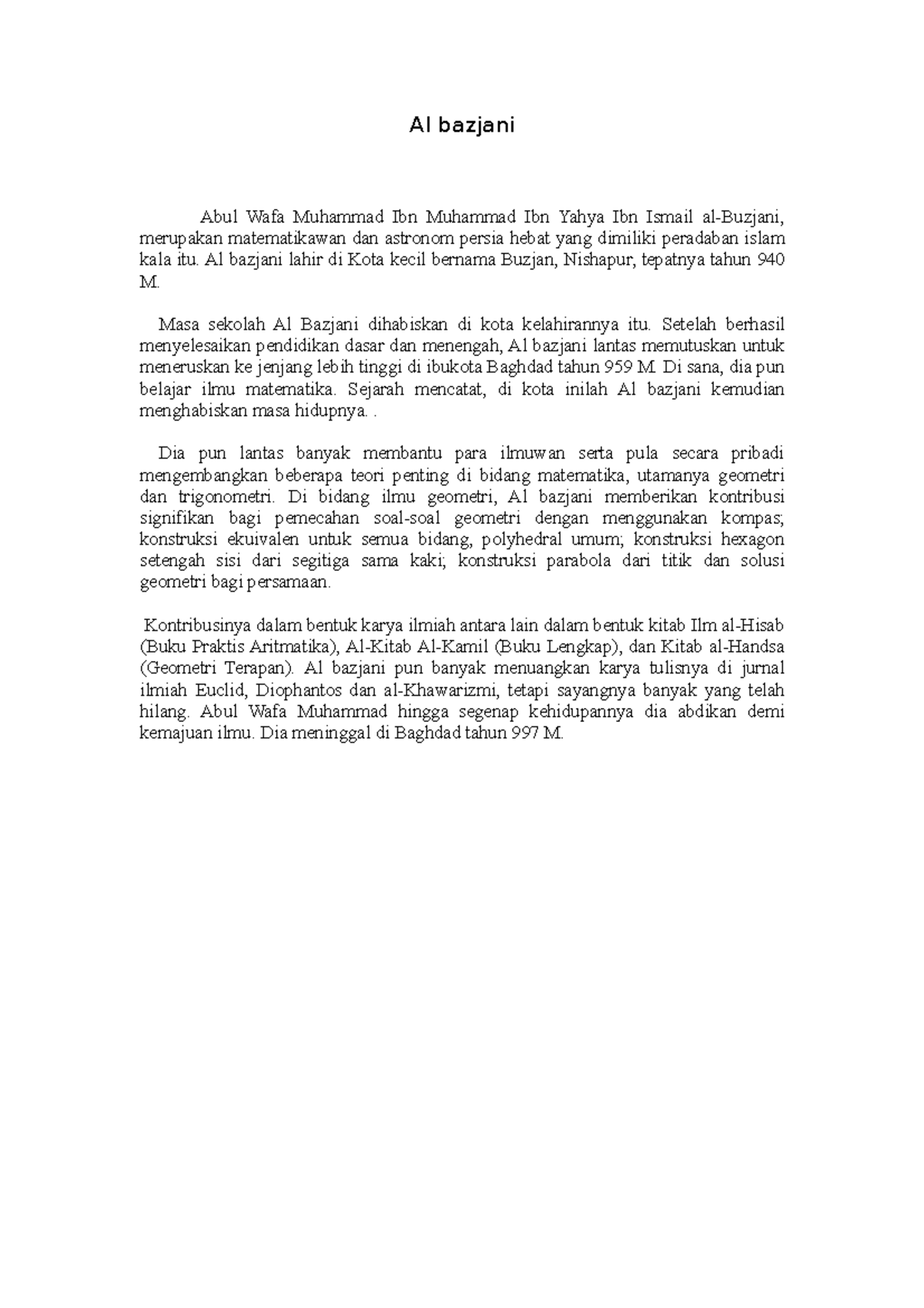 Biografi Al Bazjani - Al bazjani Abul Wafa Muhammad Ibn Muhammad Ibn ...