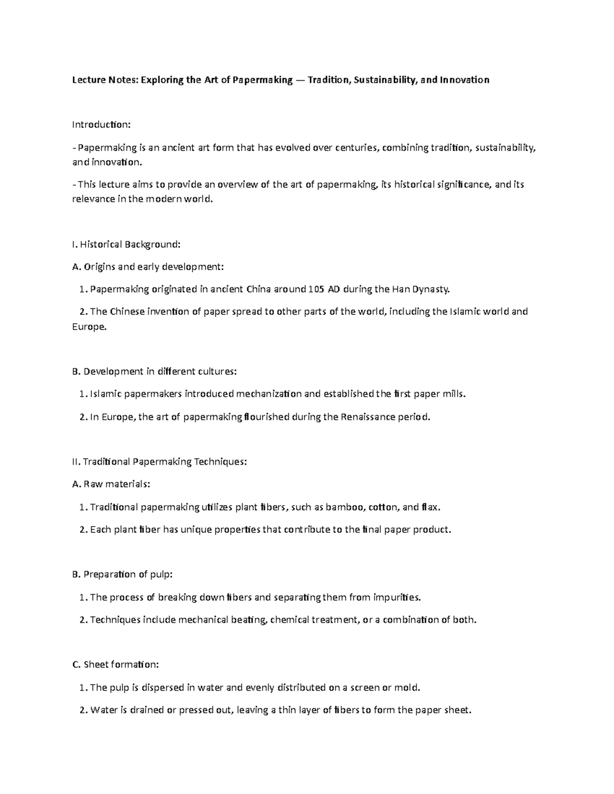 Lecture Notes for Exploring the Art of Papermaking — Tradition ...
