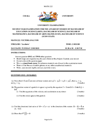 Math 243 - Pastpaper - Vector analysis - Studocu