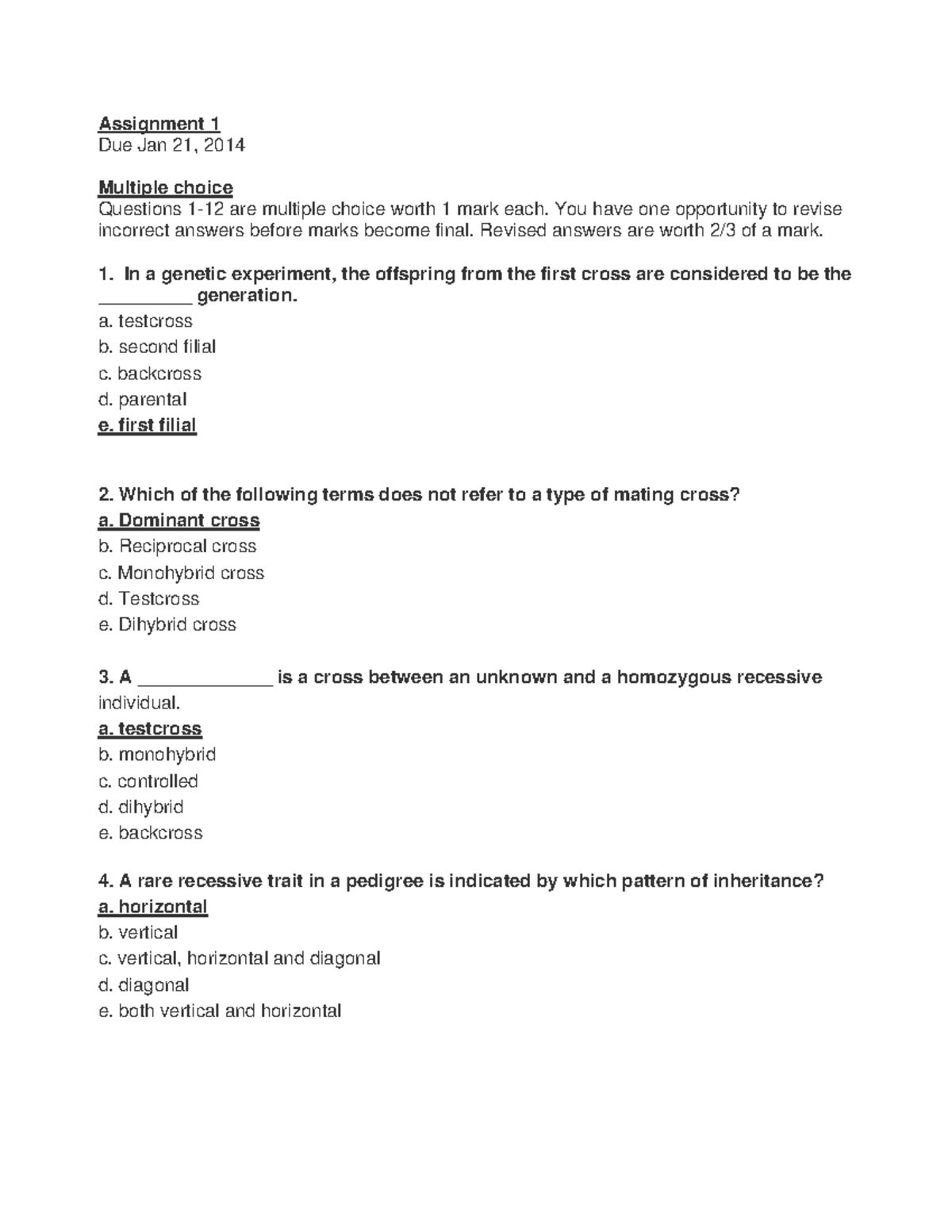 Assignment 1 answers - Assignment 1 Due Jan 21, 2014 Multiple choice ...