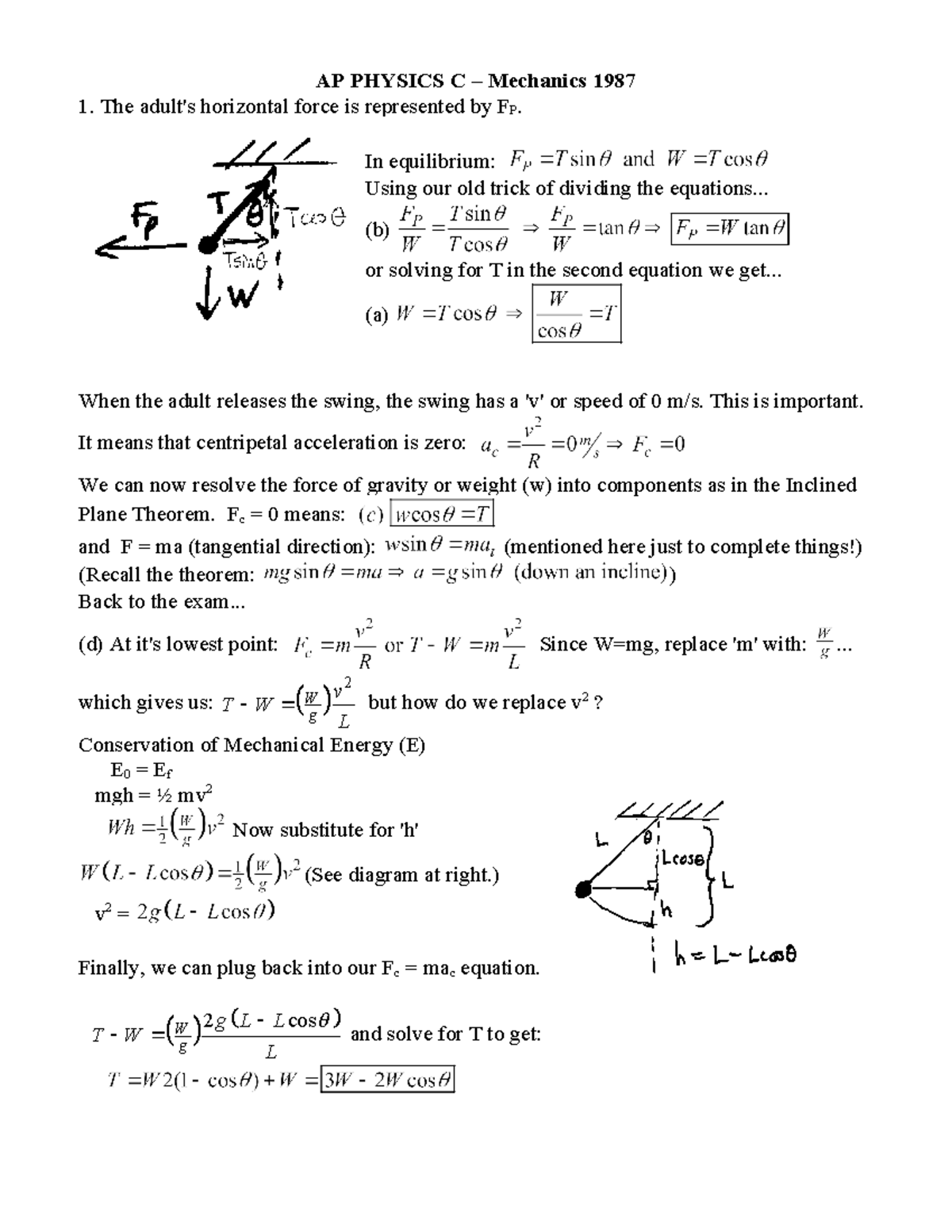 87mechanics - hhjj - AP PHYSICS C – Mechanics 1987 1. The adult's ...