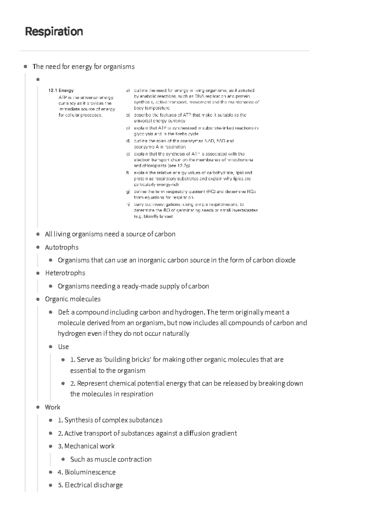 Respiration - Respiration The need for energy for organisms All living ...