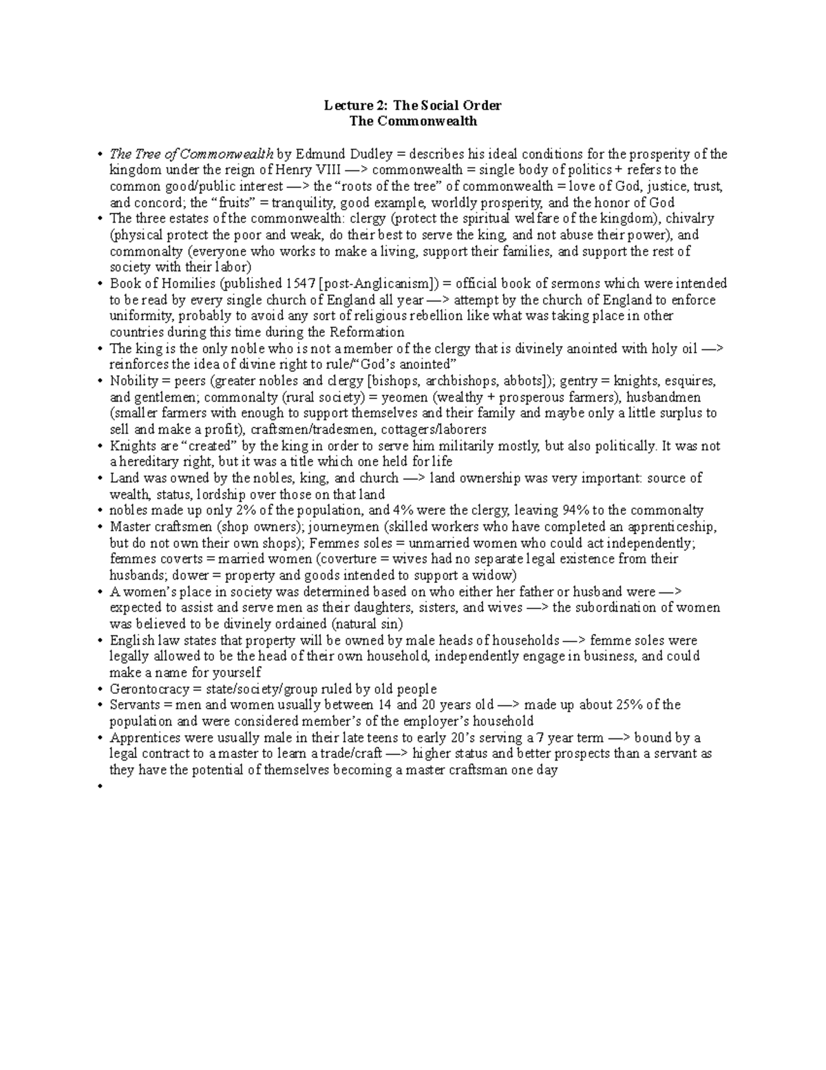 The Social Order - Lecture 2: The Social Order The Commonwealth The ...