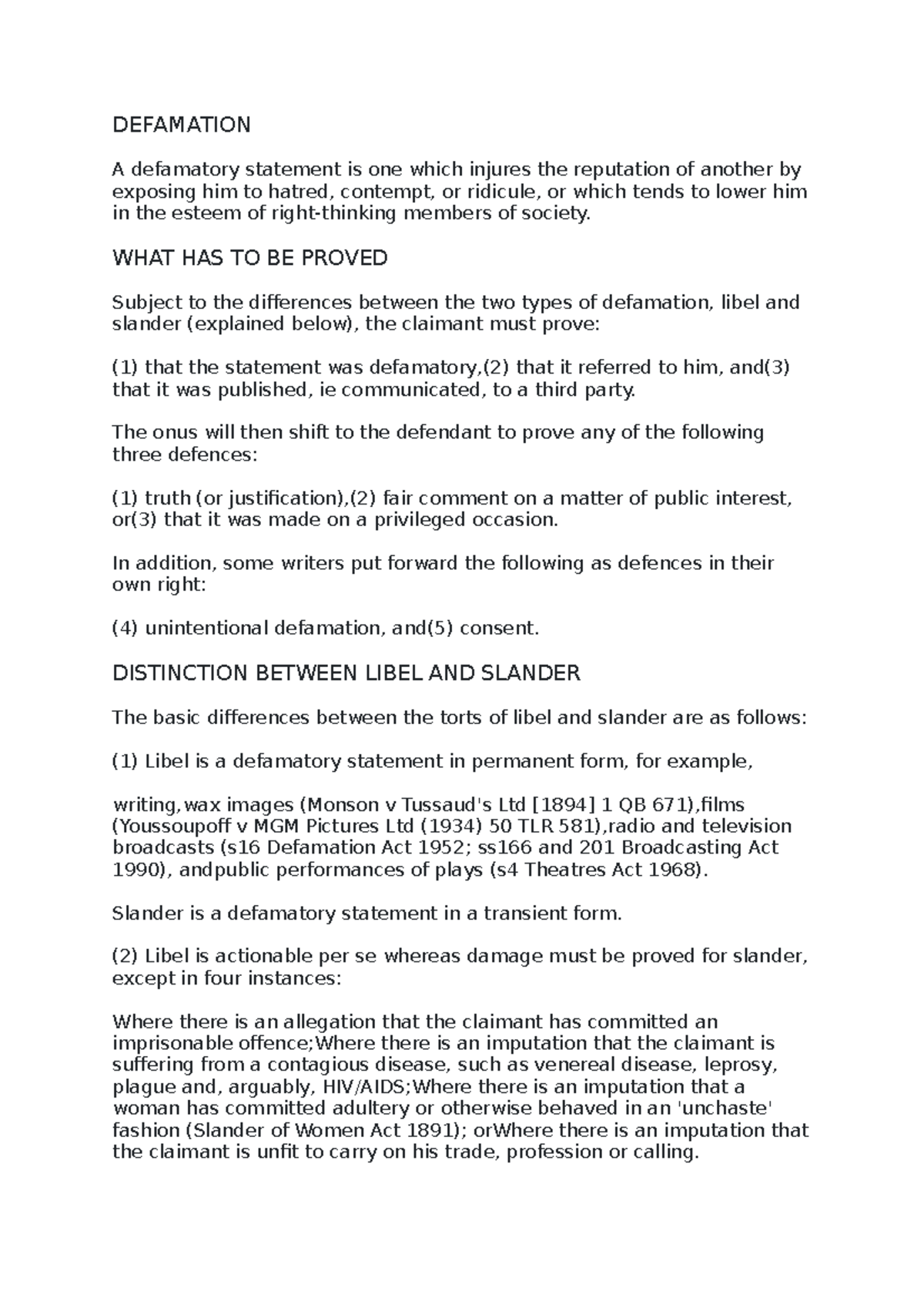 Defamation Lecture - DEFAMATION A defamatory statement is one which ...