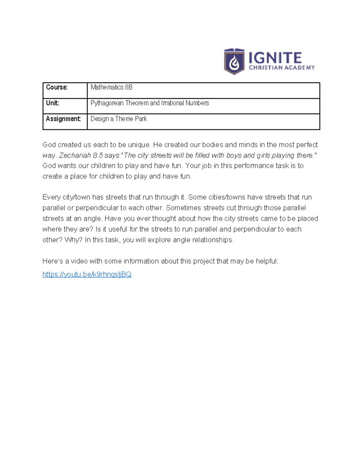 Design Theme Park 2023 - Course: Mathematics 8B Unit: Pythagorean ...