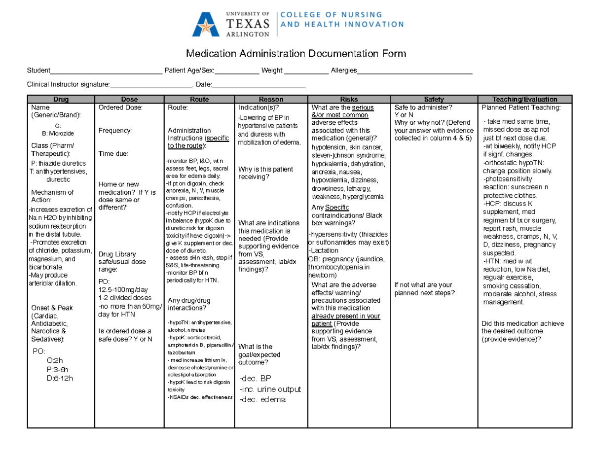 Med list sample - med - Medication Administration Documentation Form ...