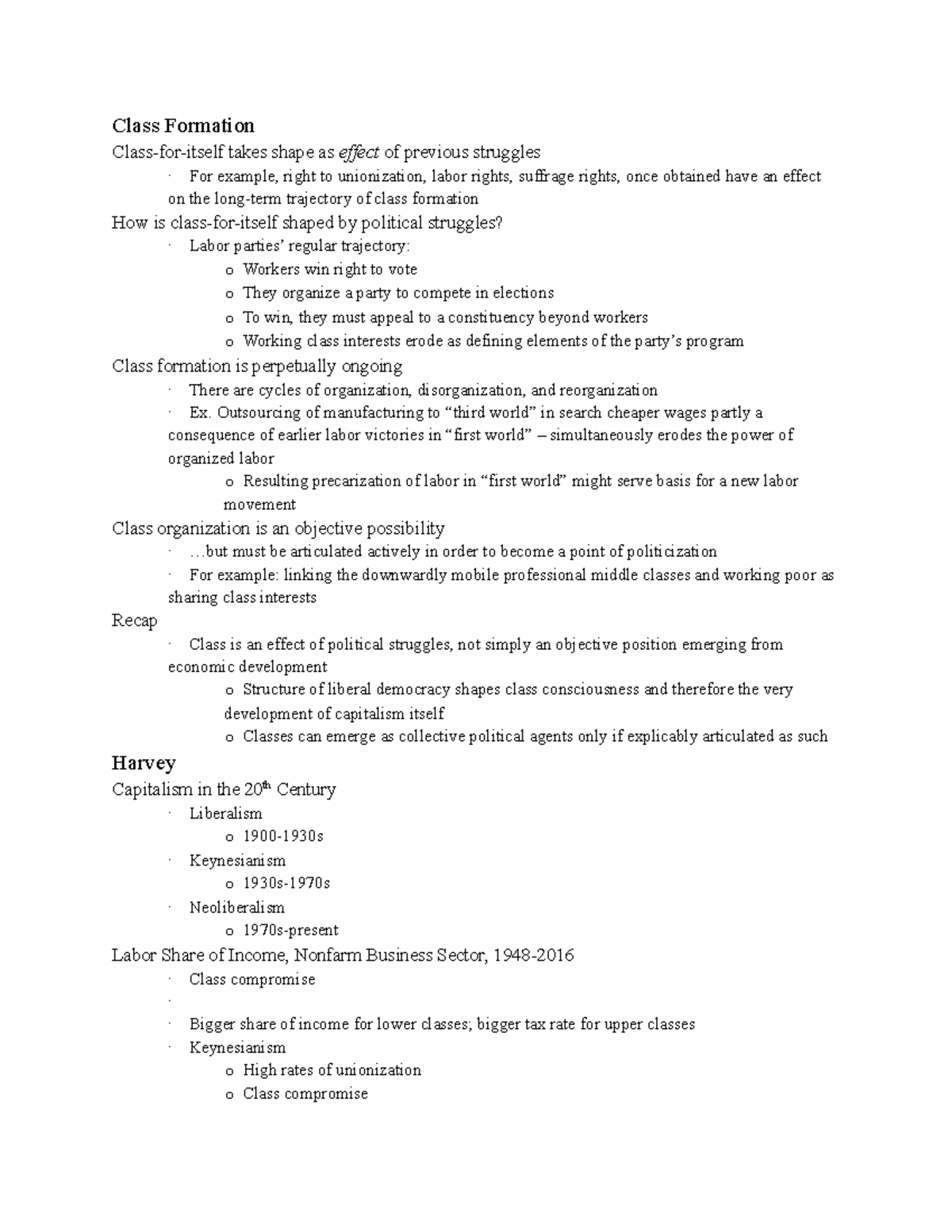 335 Notes 4 - Ackerman - Class Formation Class-for-itself takes shape ...