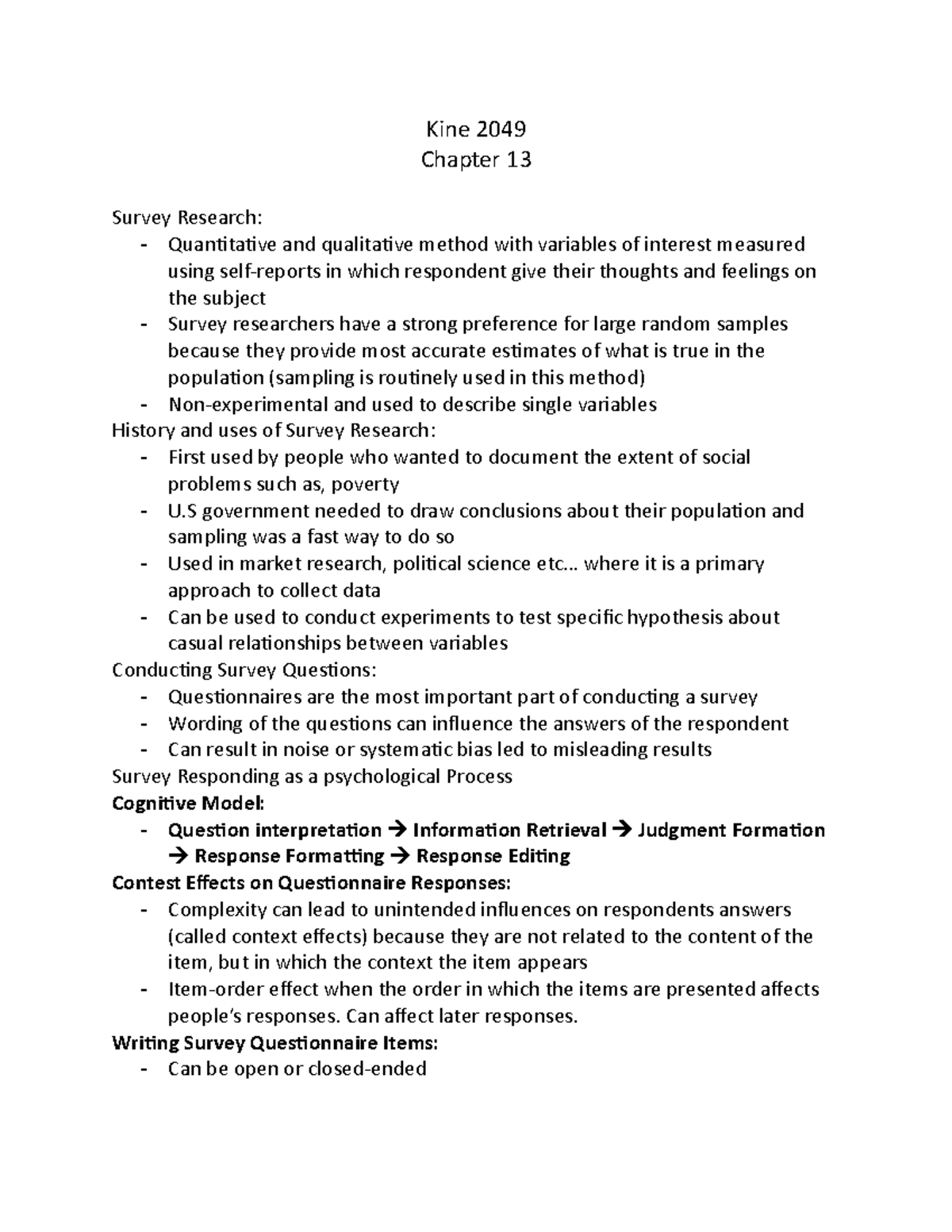 Kine 2049 Chapter 13 - Kine 2049 Chapter 13 Survey Research: - Quantitative and qualitative ...