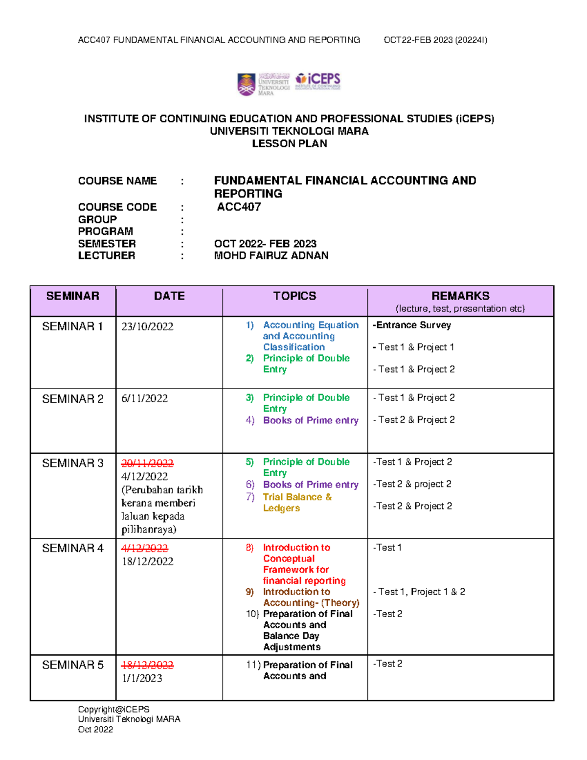 Course learning - ACC407 FUNDAMENTAL FINANCIAL ACCOUNTING AND REPORTING ...