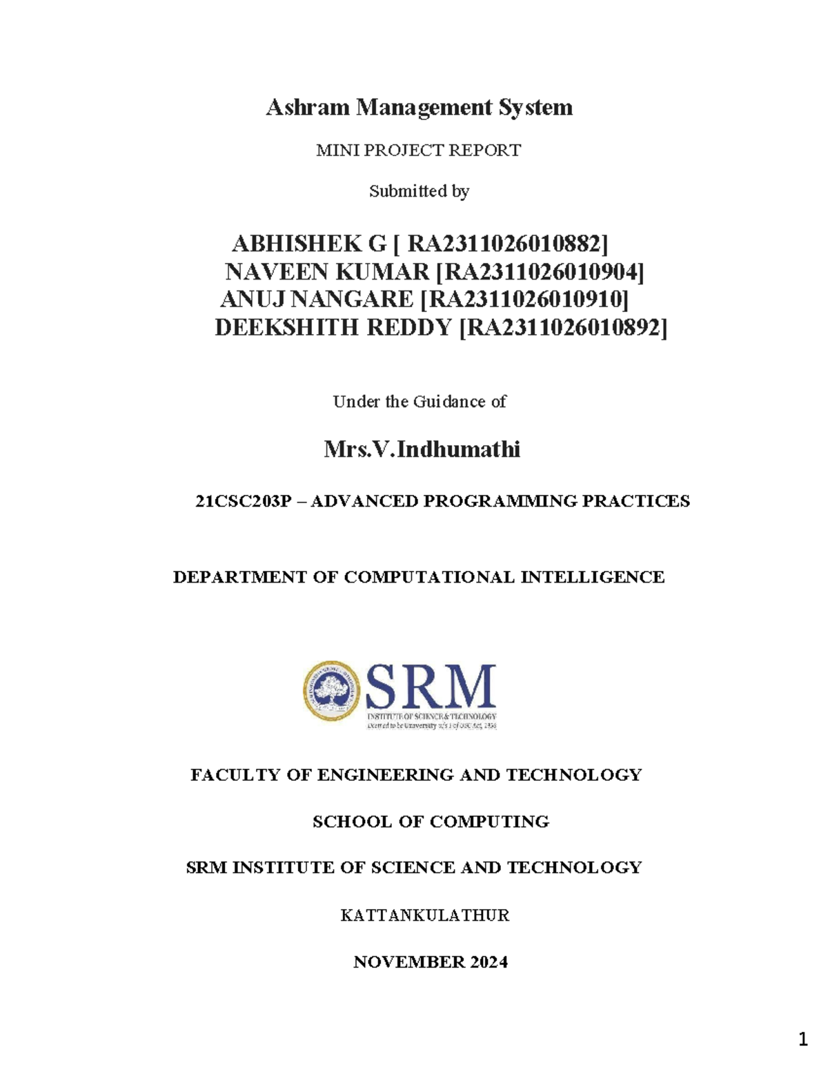 APP Project Report Template 2 - Ashram Management System MINI PROJECT ...