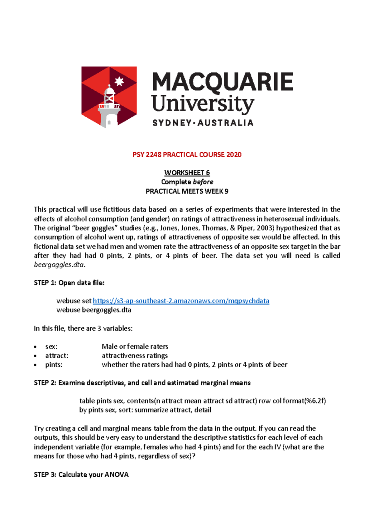 Practical 6 Practical 6 Warning Tt Undefined Function 32 Psy 2248 Practical Course 20 20