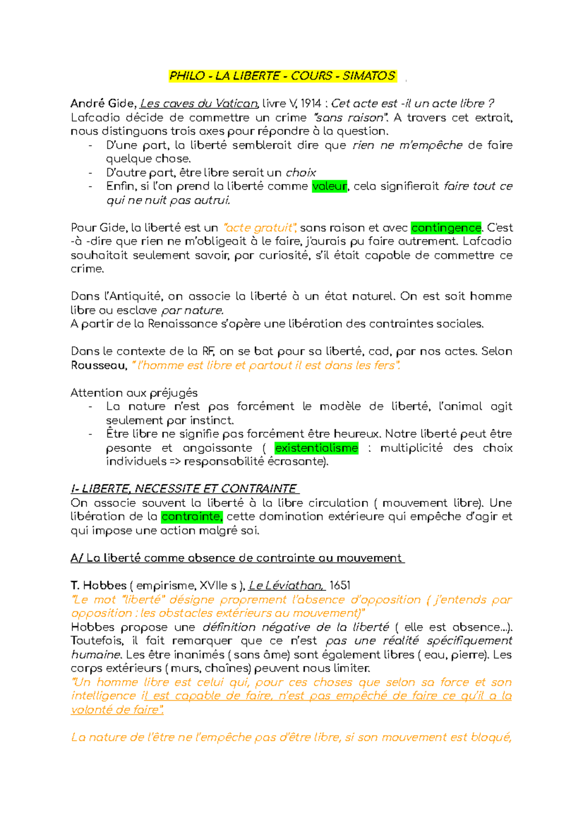 Philo- LA Liberte - PHILO - LA LIBERTE - COURS - SIMATOS André Gide, Les caves du Vatican, livre ...