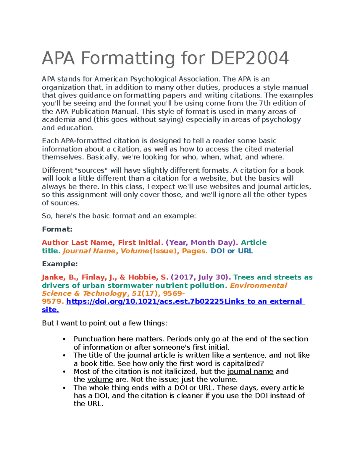 APA Formatting for DEP2004 - APA Formatting for DEP APA stands for ...