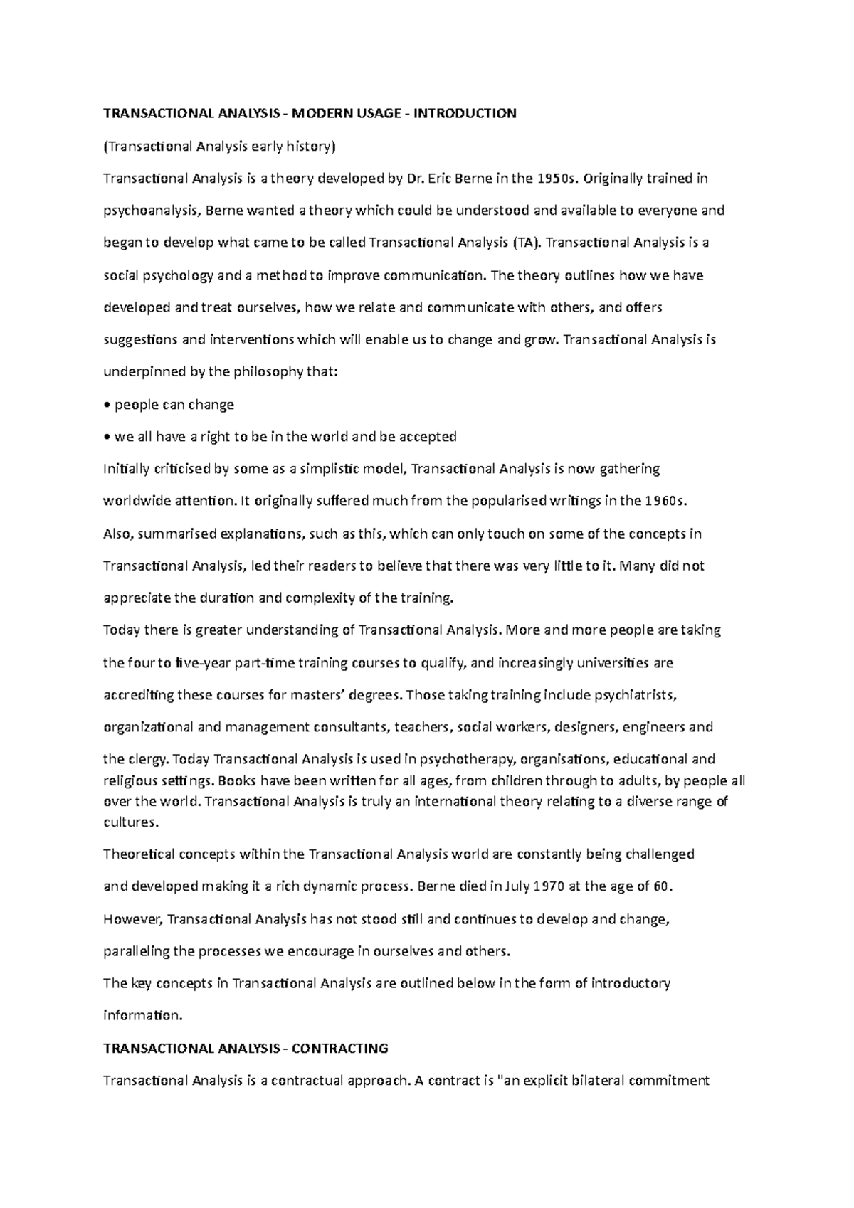 Transactional Analysis - TRANSACTIONAL ANALYSIS - MODERN USAGE - INTRODUCTION (Transactional ...