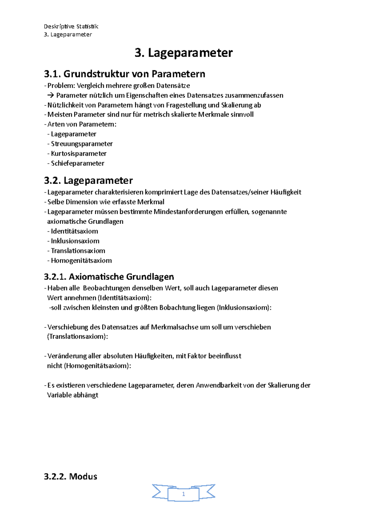 3. Lageparameter - Dieses Dokument ist eine Mitschrift zu dem Fach "Deskriptive Statistik" - Studocu