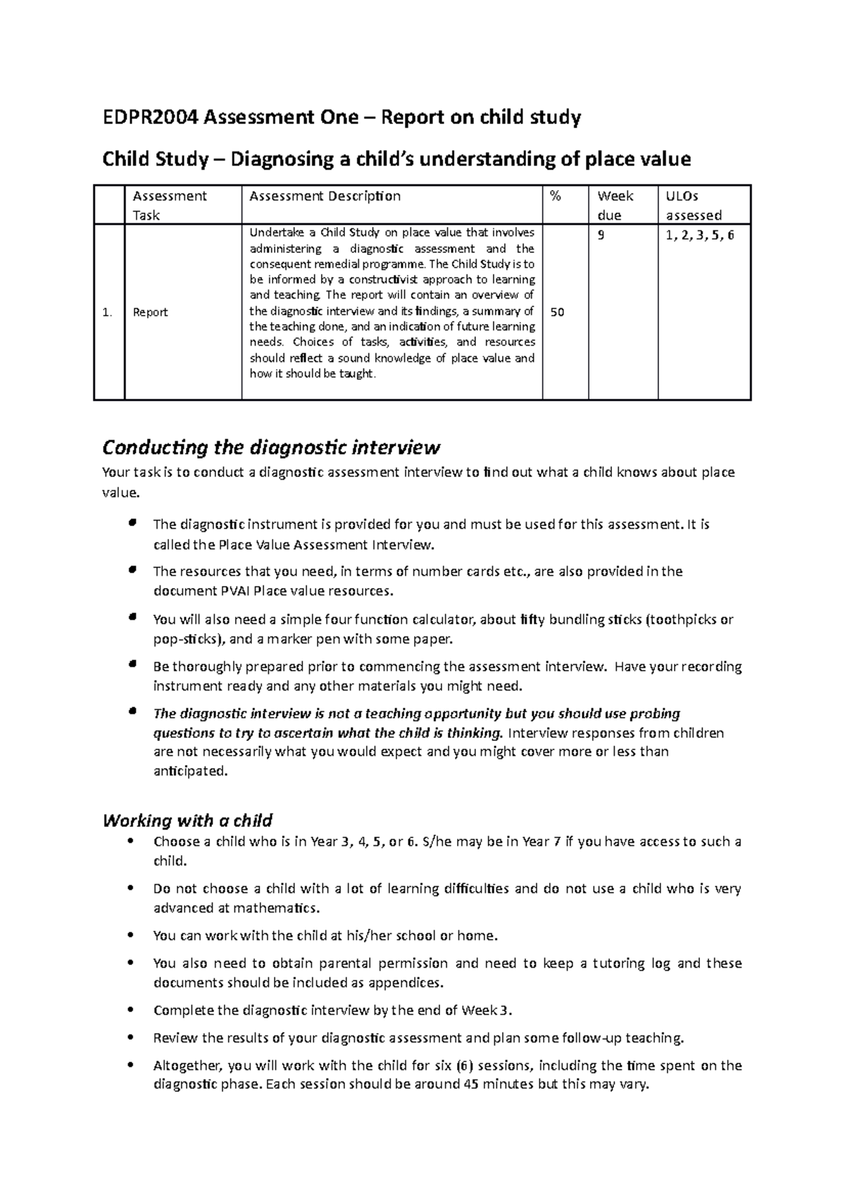 Child Study Guidelines 2019 - EDPR2004 Assessment One – Report on child ...