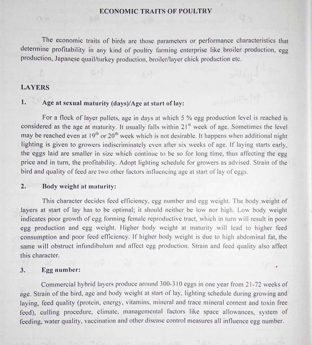 Economic traits of Poultry - Poultry science - Studocu