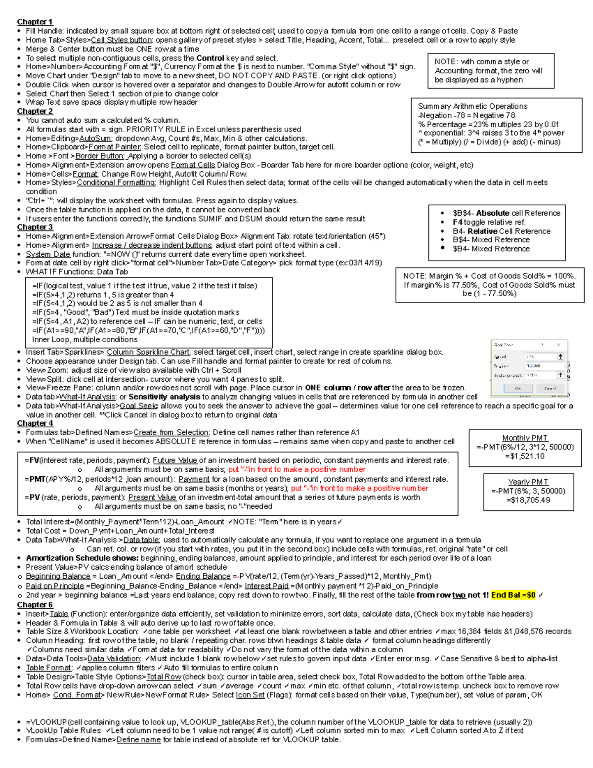 Mid Term Cheat Sheet - Chapter 1 Fill Handle: indicated by small square ...