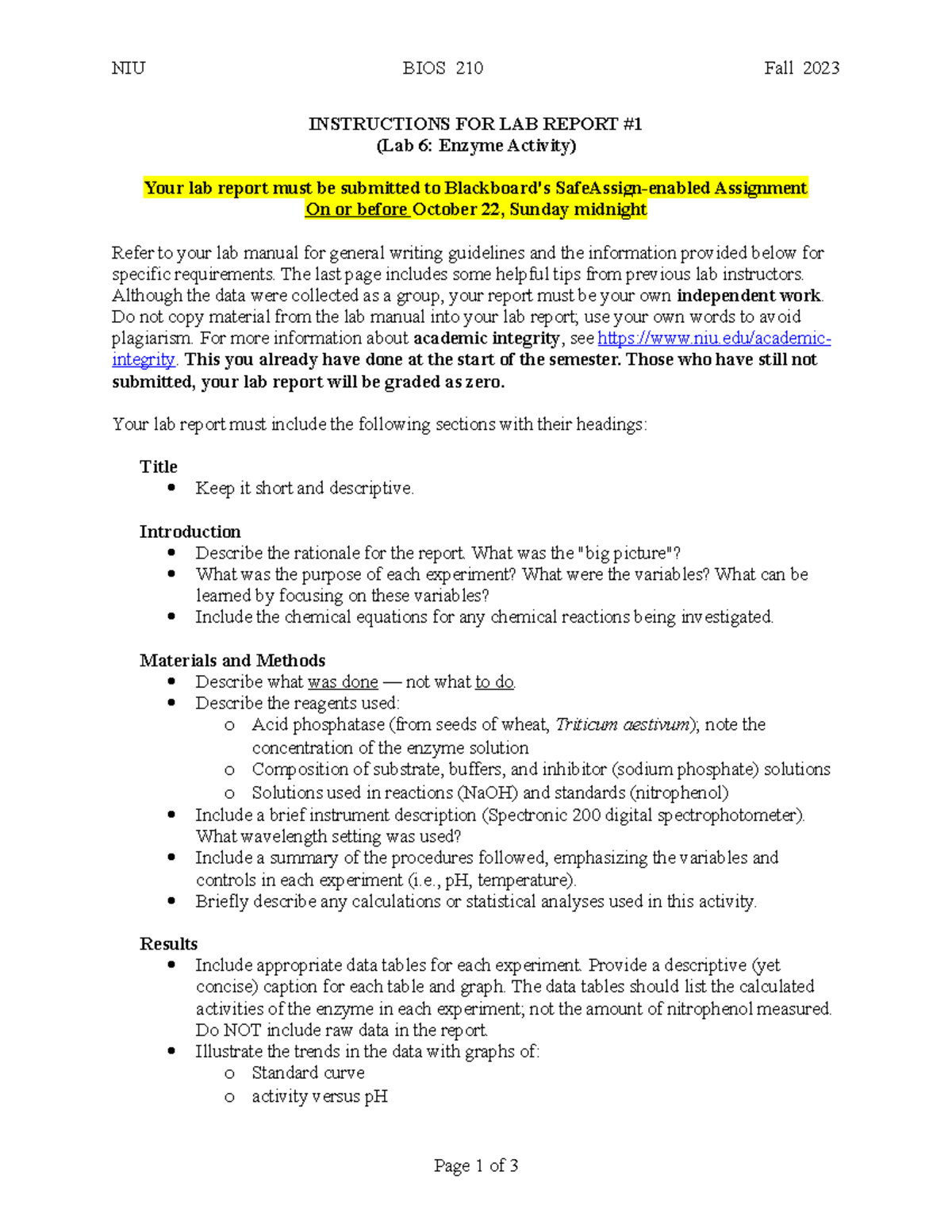 Instructions Lab Report 1 - NIU BIOS 210 Fall 2023 INSTRUCTIONS FOR LAB ...