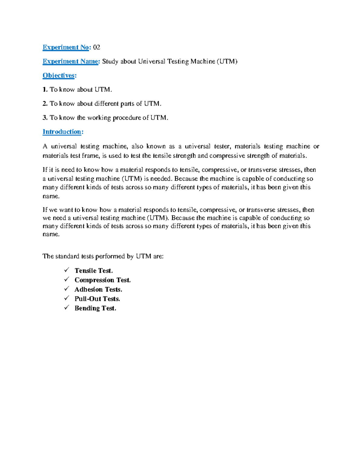 02-UTM - Experiment No: 02 Experiment Name: Study about Universal ...