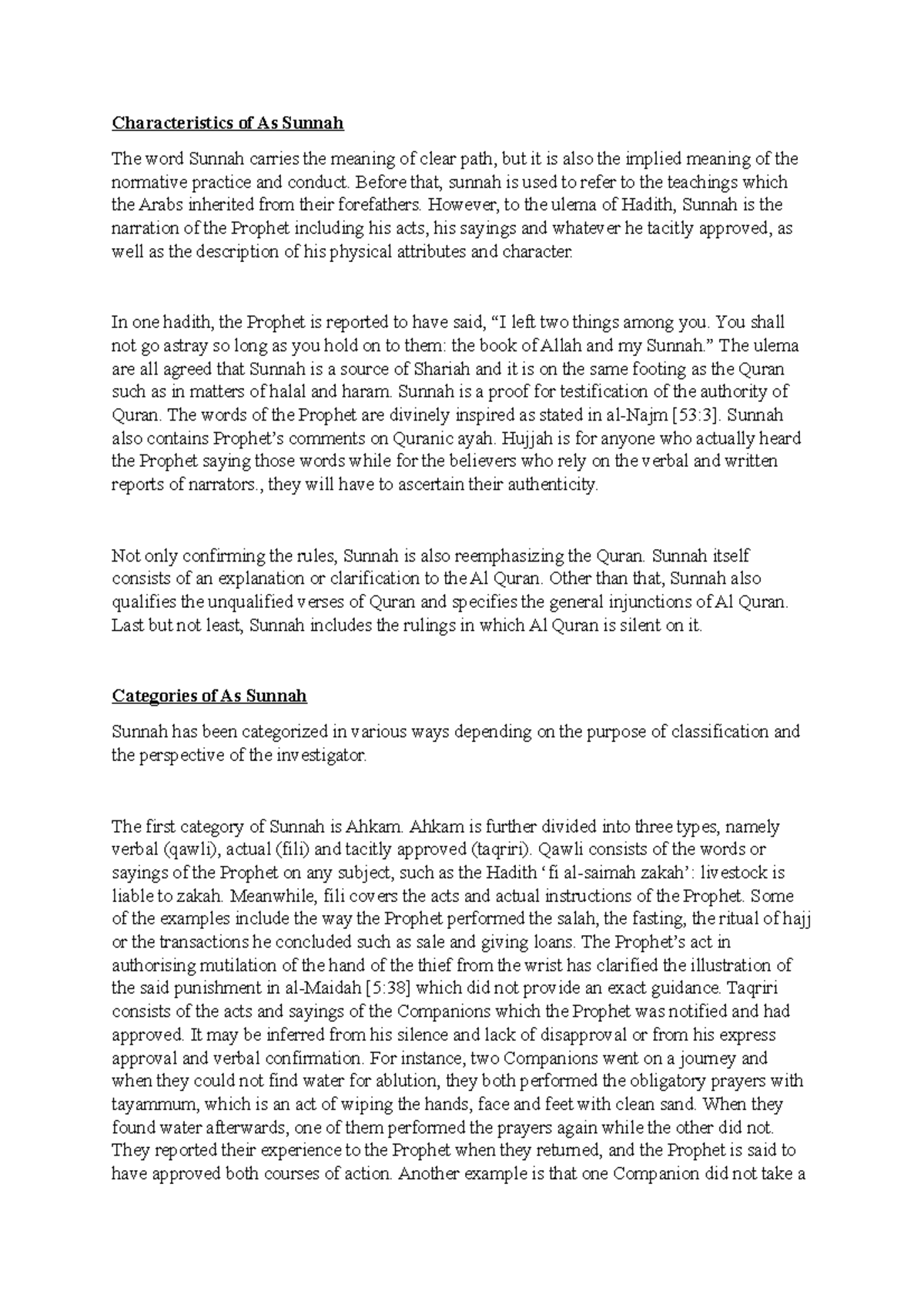Islamic Law As Sunnah - Characteristics of As Sunnah The word Sunnah ...