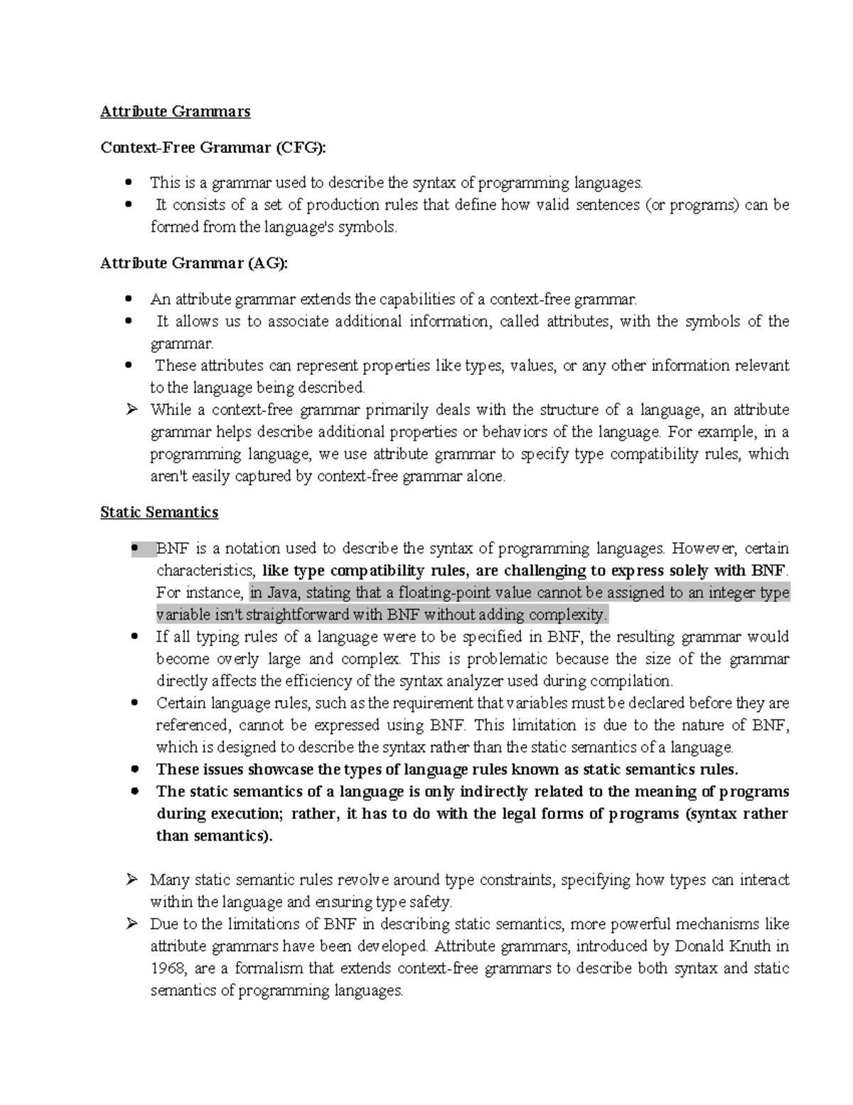 Attribute Grammars Attribute Grammars Context Free Grammar Cfg