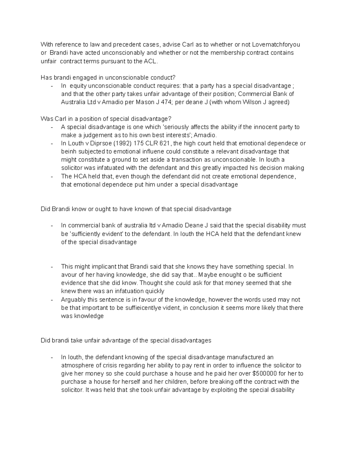 Ad con 8 tute - Module 8 unconscionable conduct tutorial - With reference to law and precedent ...