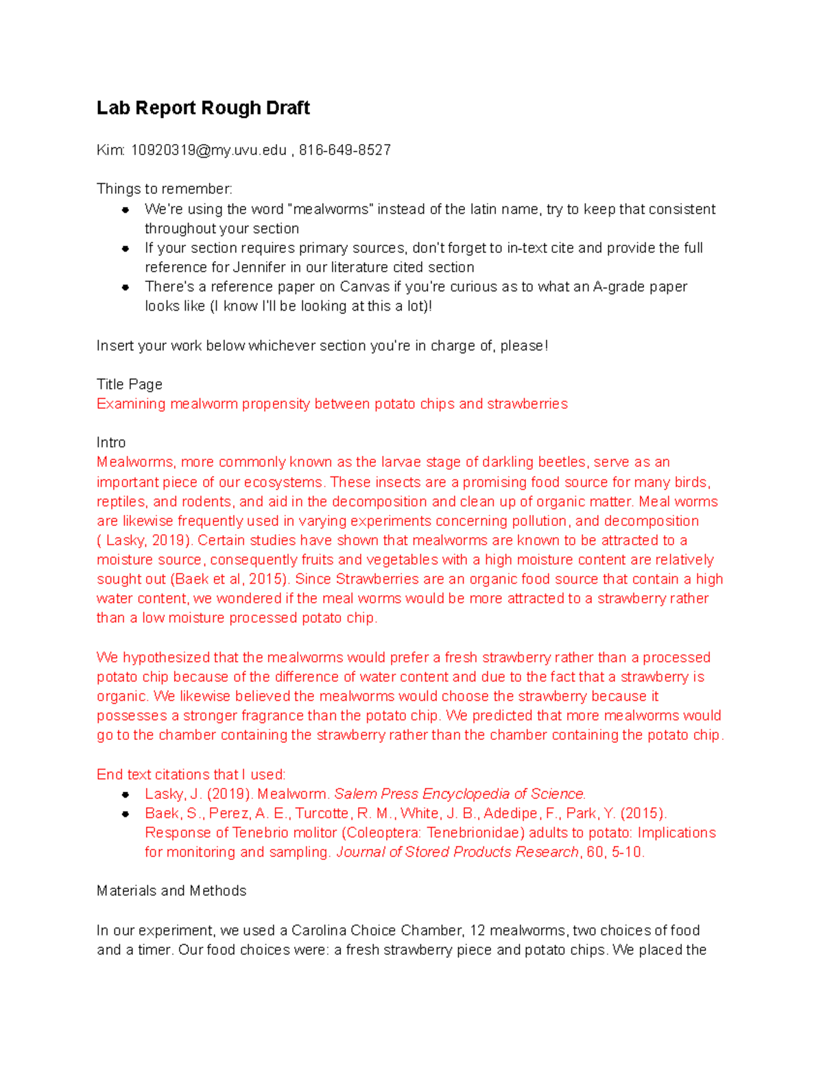 Lab Report Rough Draft - Lab Report Rough Draft Kim: 10920319@my.uvu ...
