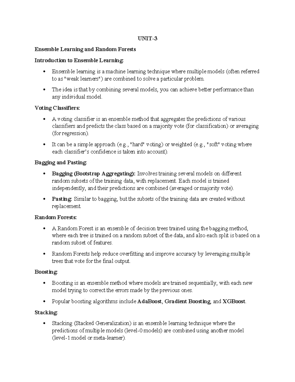 ML Unit-3 - Machine Learning unit -3 notes - UNIT- Ensemble Learning ...