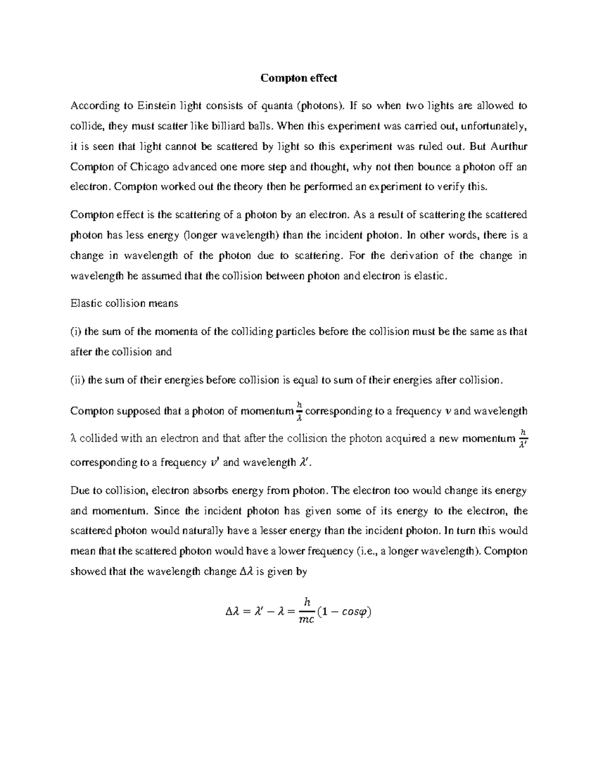Compton effect note - Compton effect According to Einstein light ...
