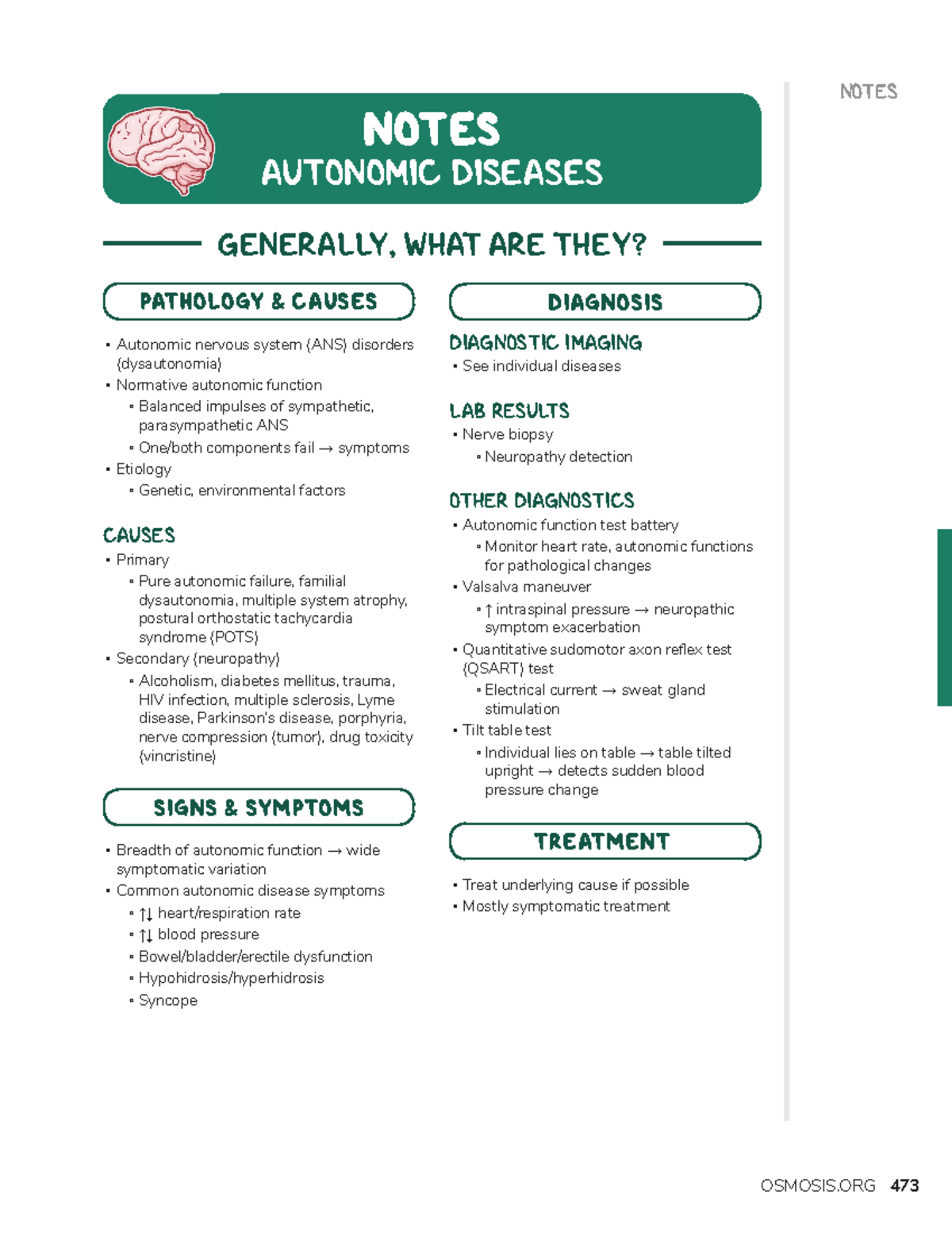 Autonomic diseases - neurology course - ####### OSMOSIS NOTES ...