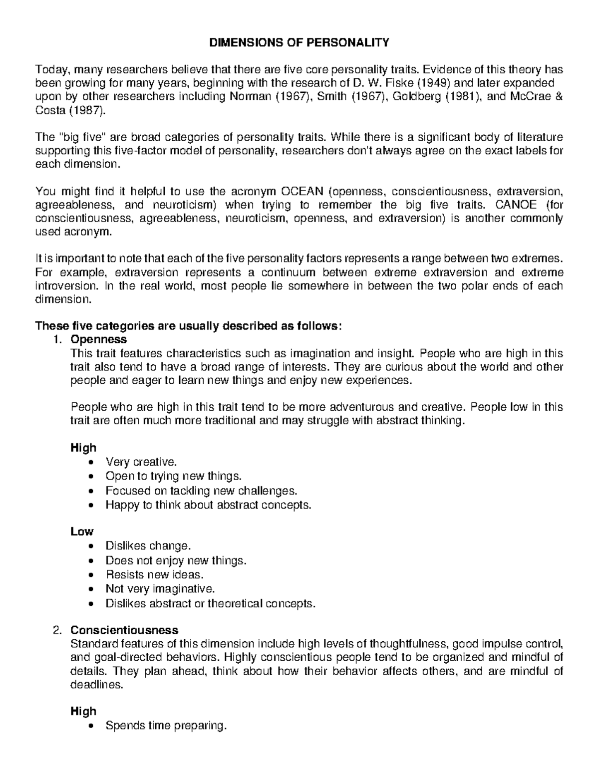 Dimensions of Personality - DIMENSIONS OF PERSONALITY Today, many ...