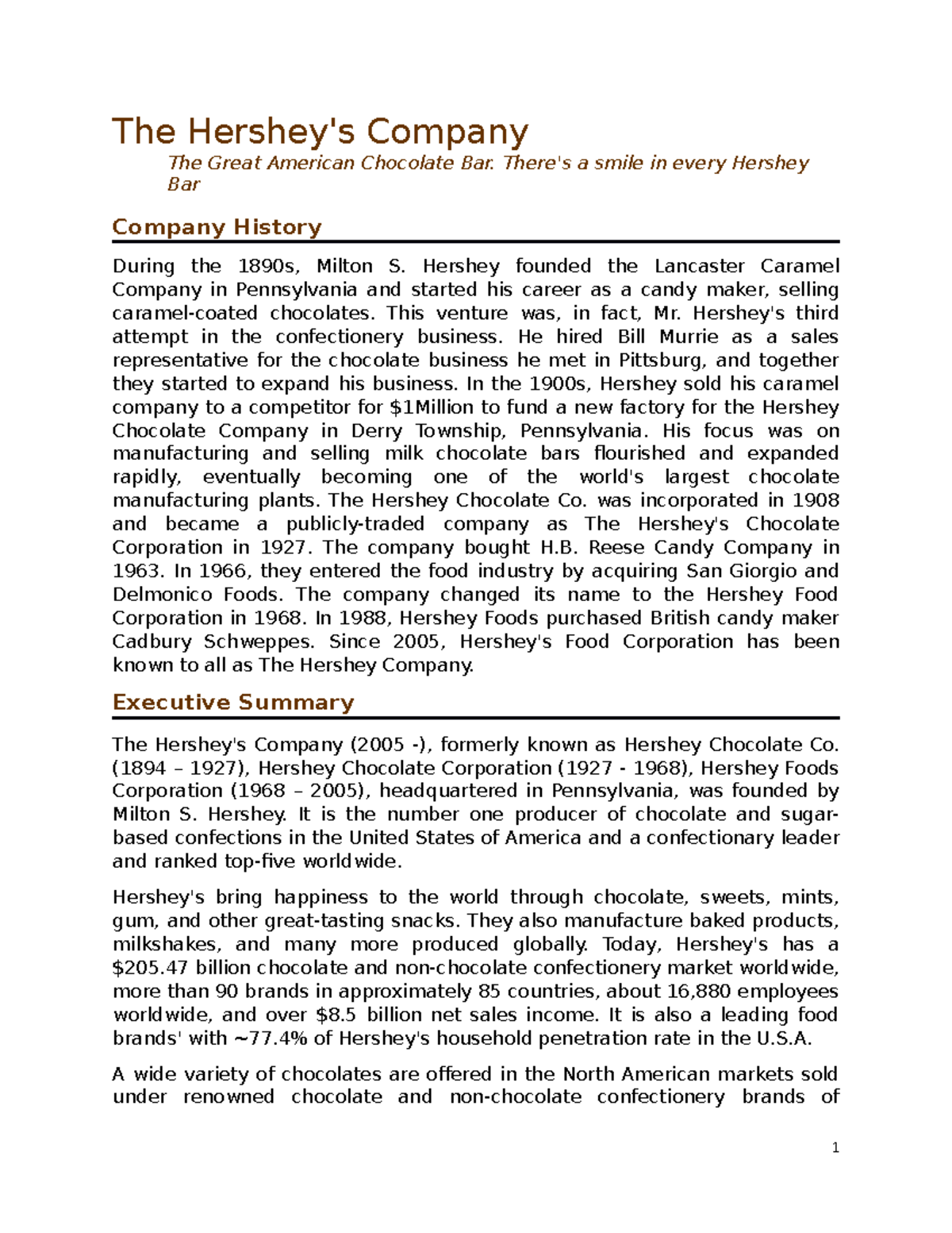 Final-Project-Hersheys - The Hershey's Company The Great American ...