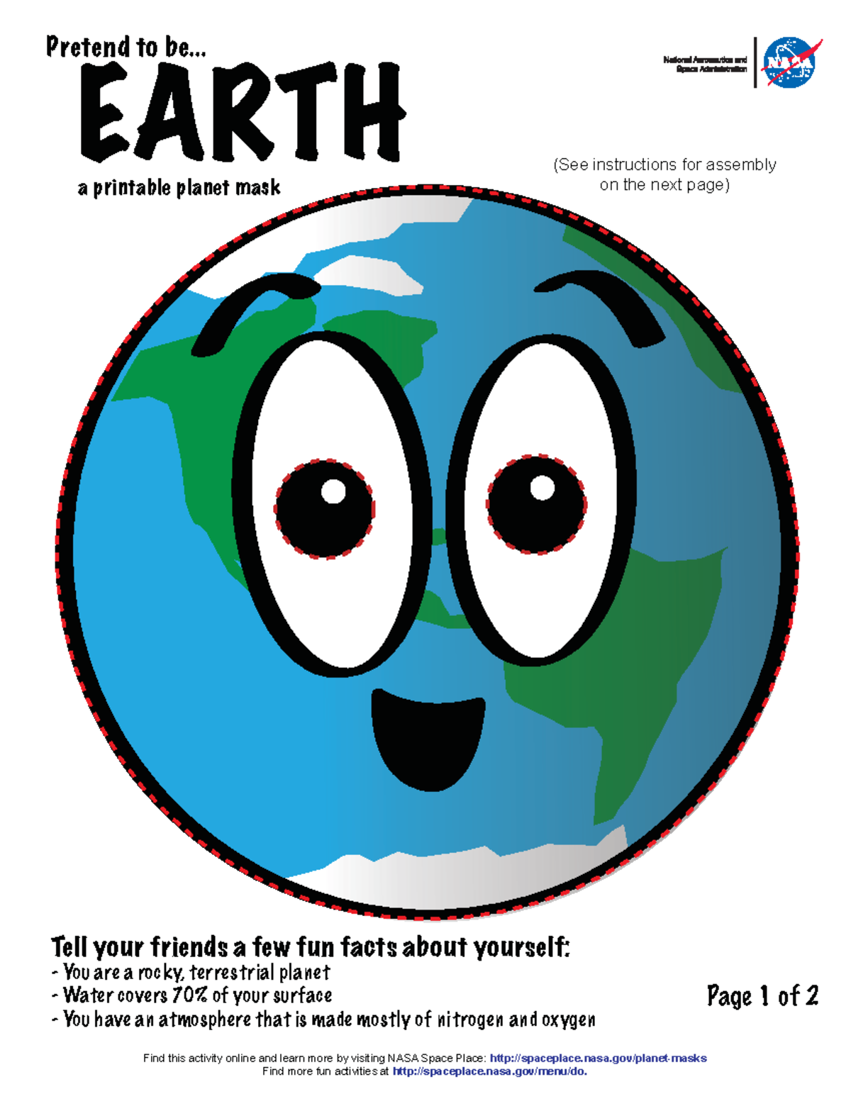 Earth-mask - acaca - Pretend to be... EARTH Tell your friends a few fun ...