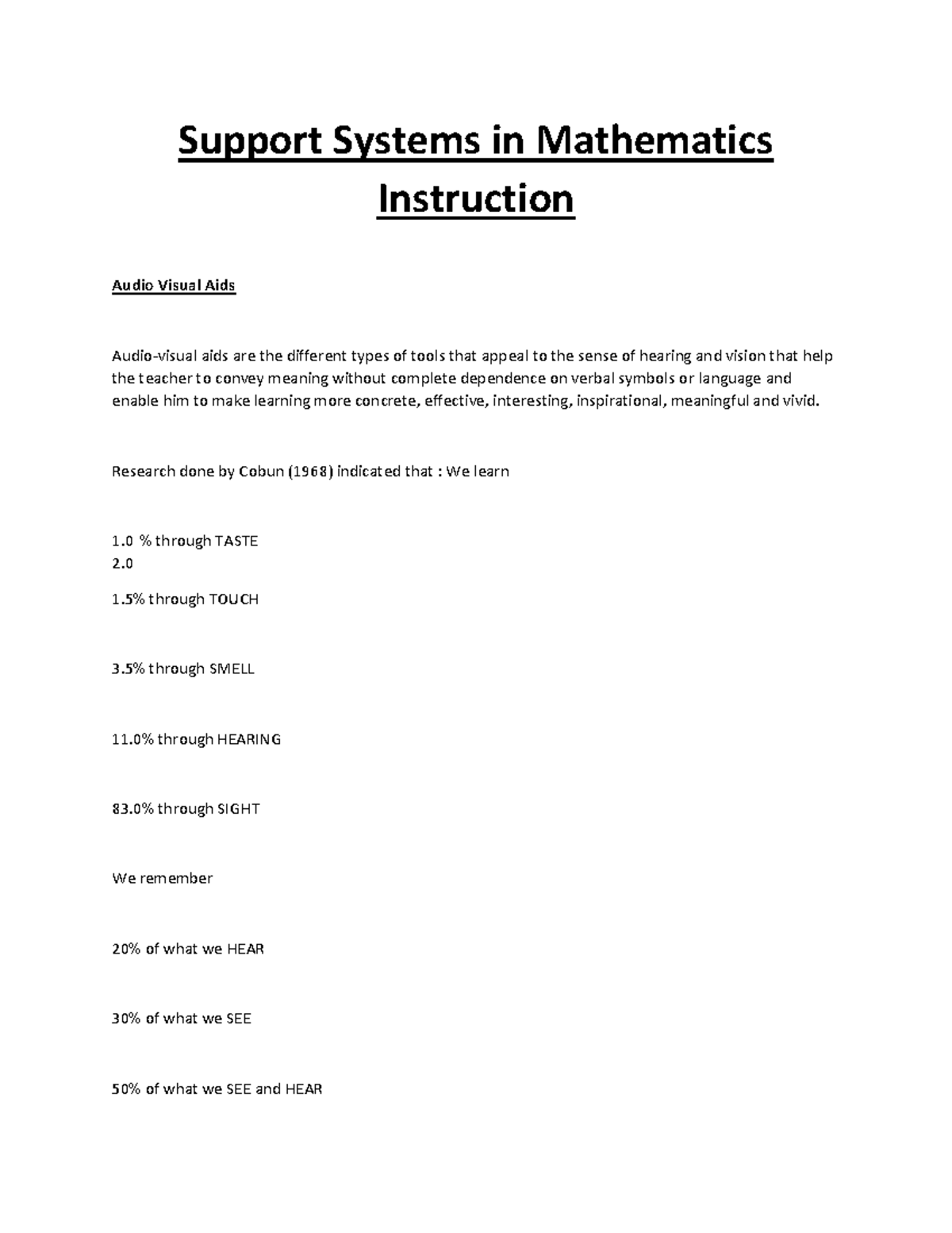 Support Systems in Mathematics Instruction - Support Systems in ...