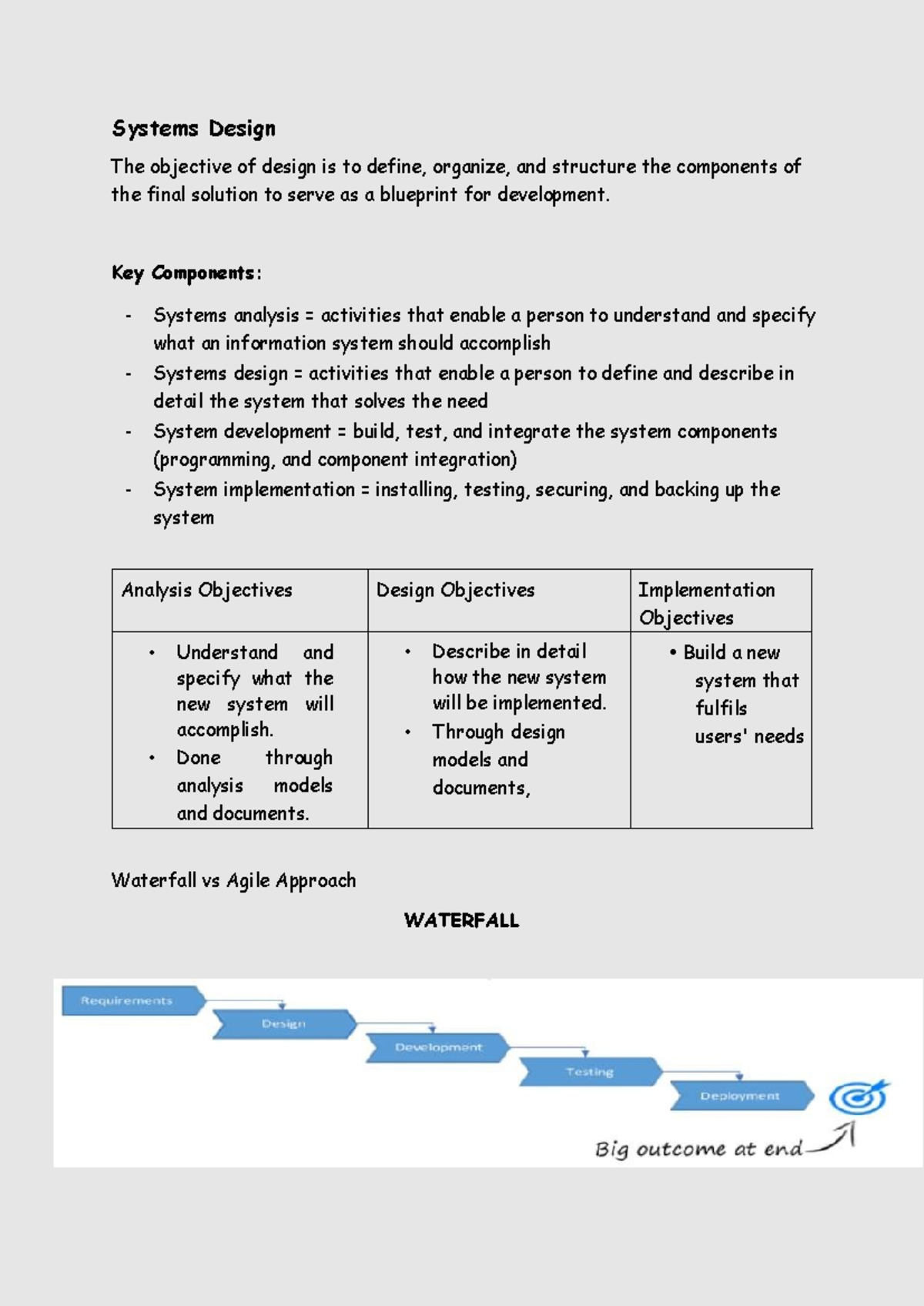 System analysis notes - Systems Design The objective of design is to ...