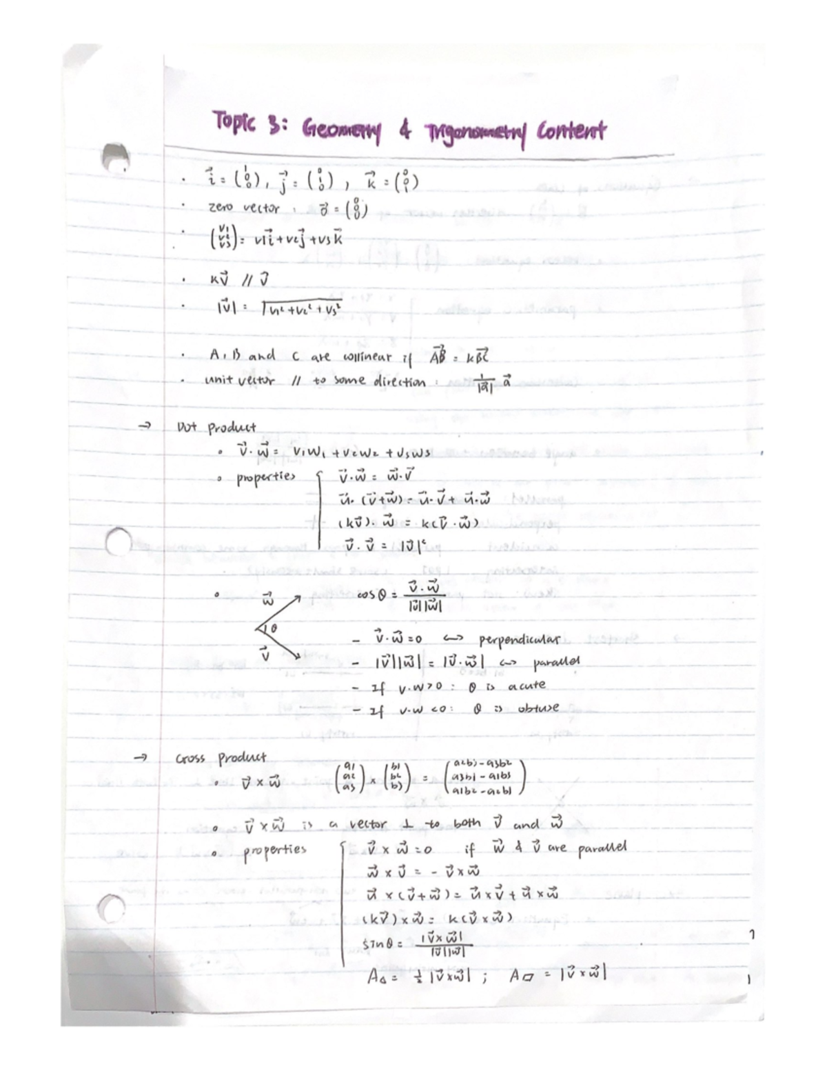 IB HL Math Topic 3 Notes (P1) - Topic 3: Geometry Miganometry content i ...
