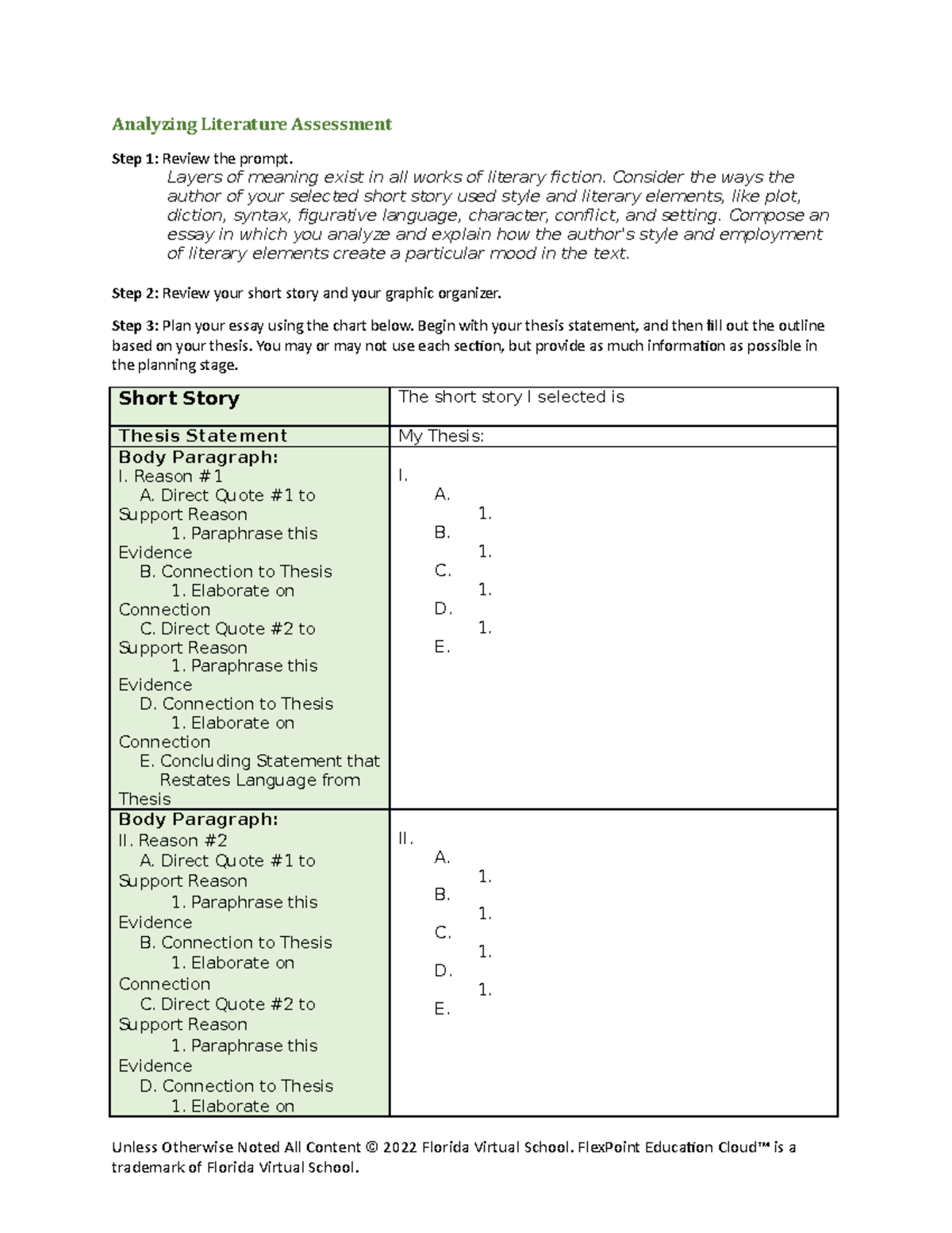 Analyzing literature assess rubric - Analyzing Literature Assessment ...