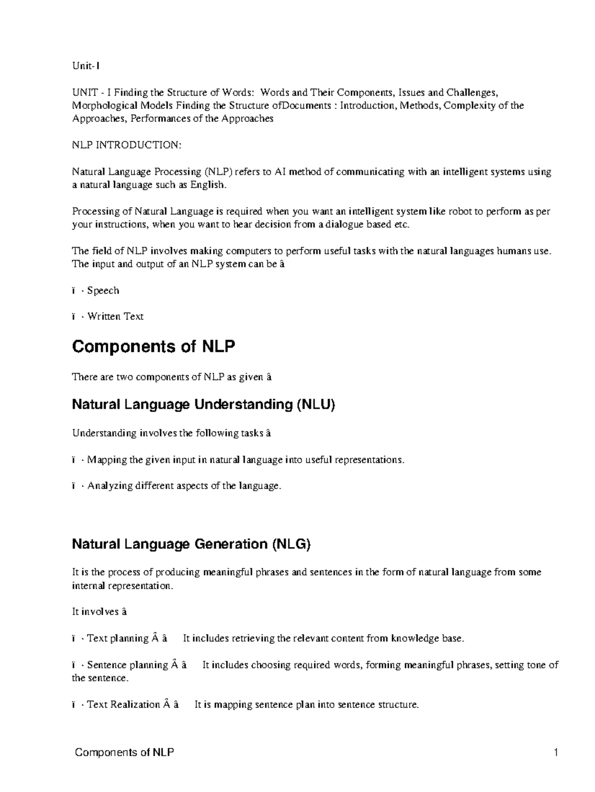 NLP All units - Unit- UNIT - I Finding the Structure of Words: Words and Their Components ...