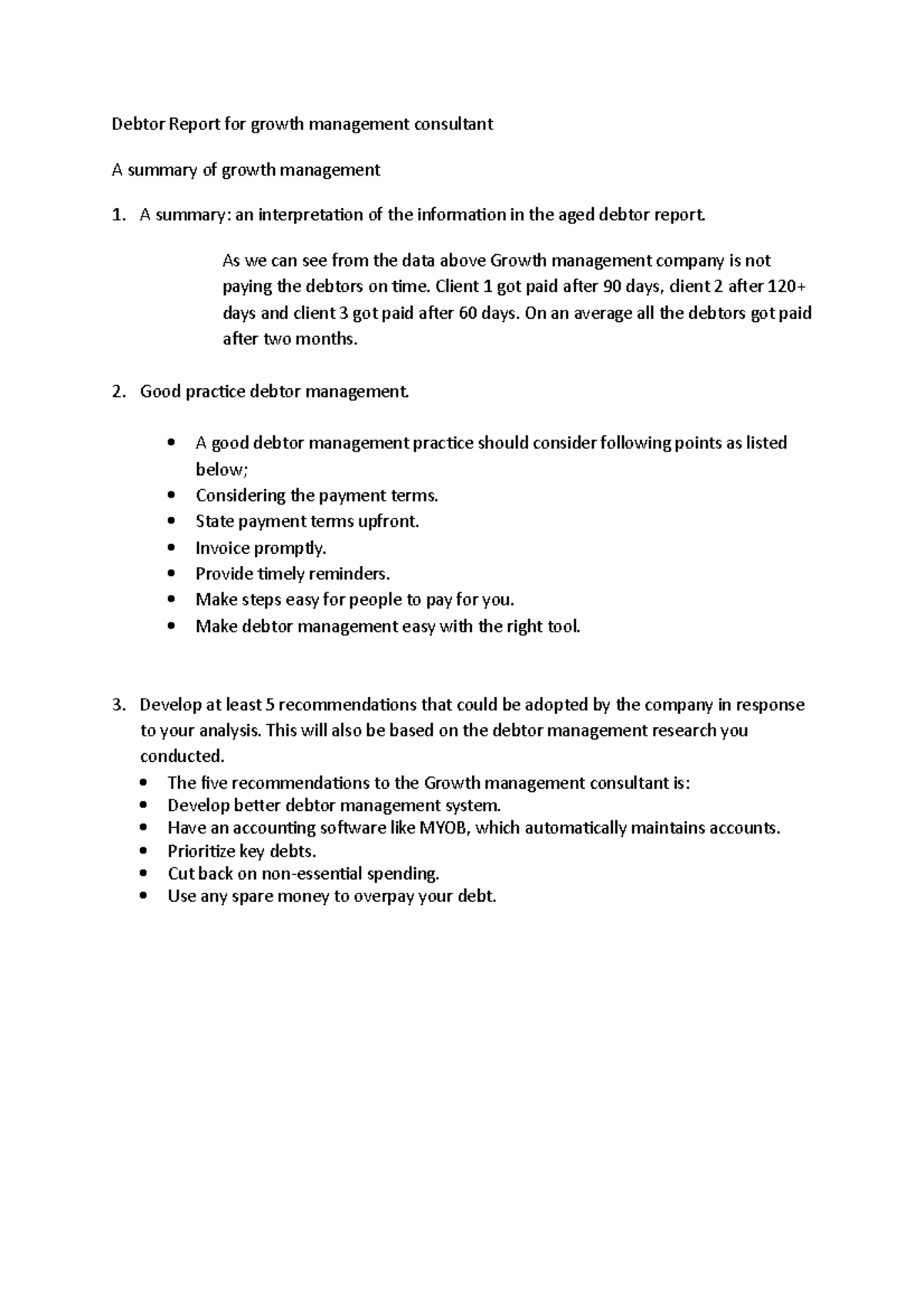 Aged Debtors report - Leadership and management - Debtor Report for ...