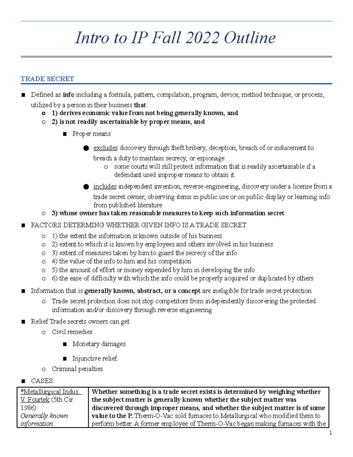 Intro to IP Fall 2022 Outline - Intro to IP Fall 2022 Outline TRADE ...