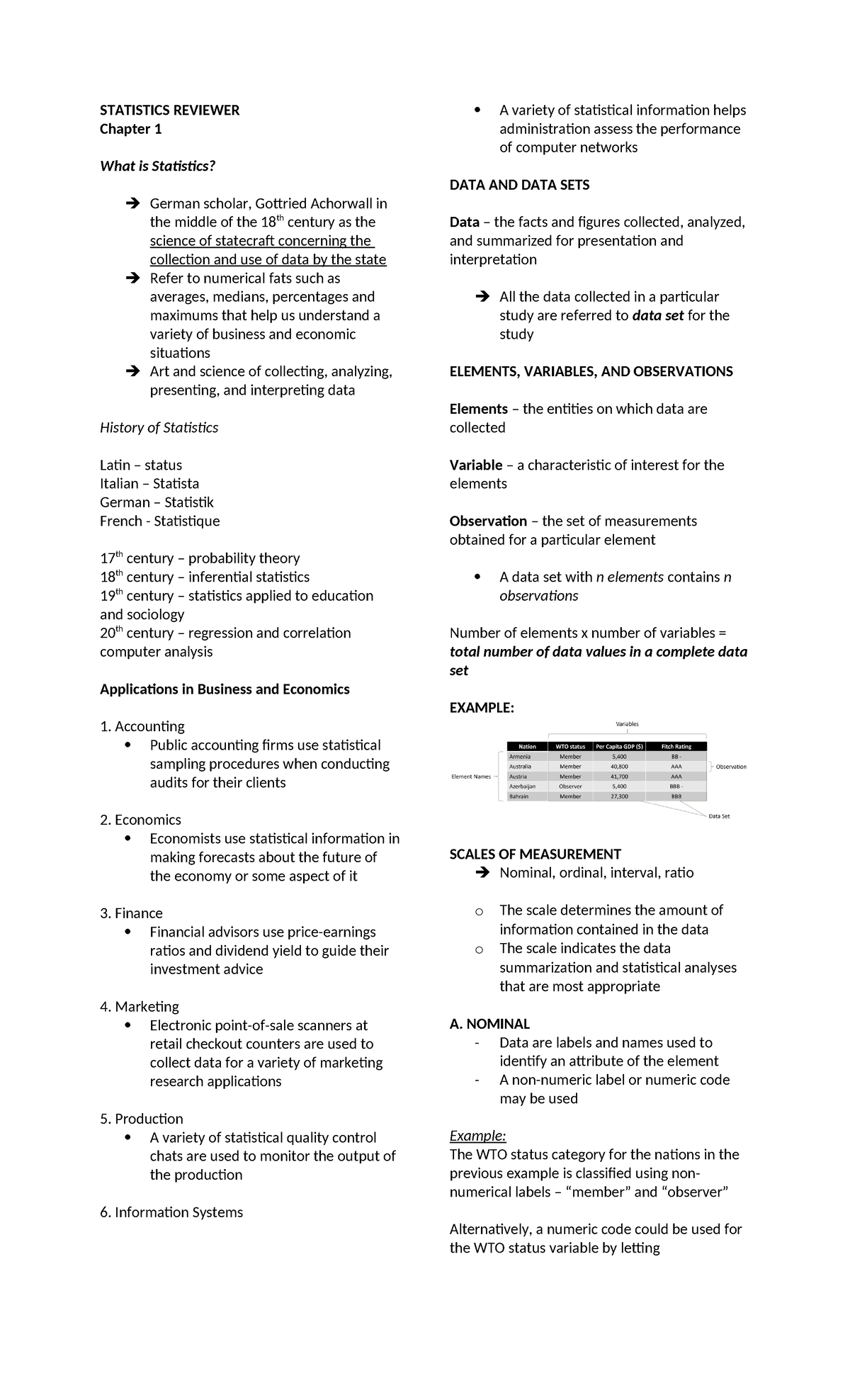 Statistics Reviewer Prelims - STATISTICS REVIEWER Chapter 1 What is ...