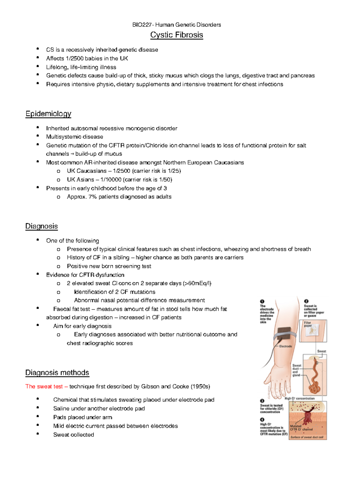 Lecture 6 - Cystic Fibrosis - Cystic Fibrosis • CS is a recessively ...