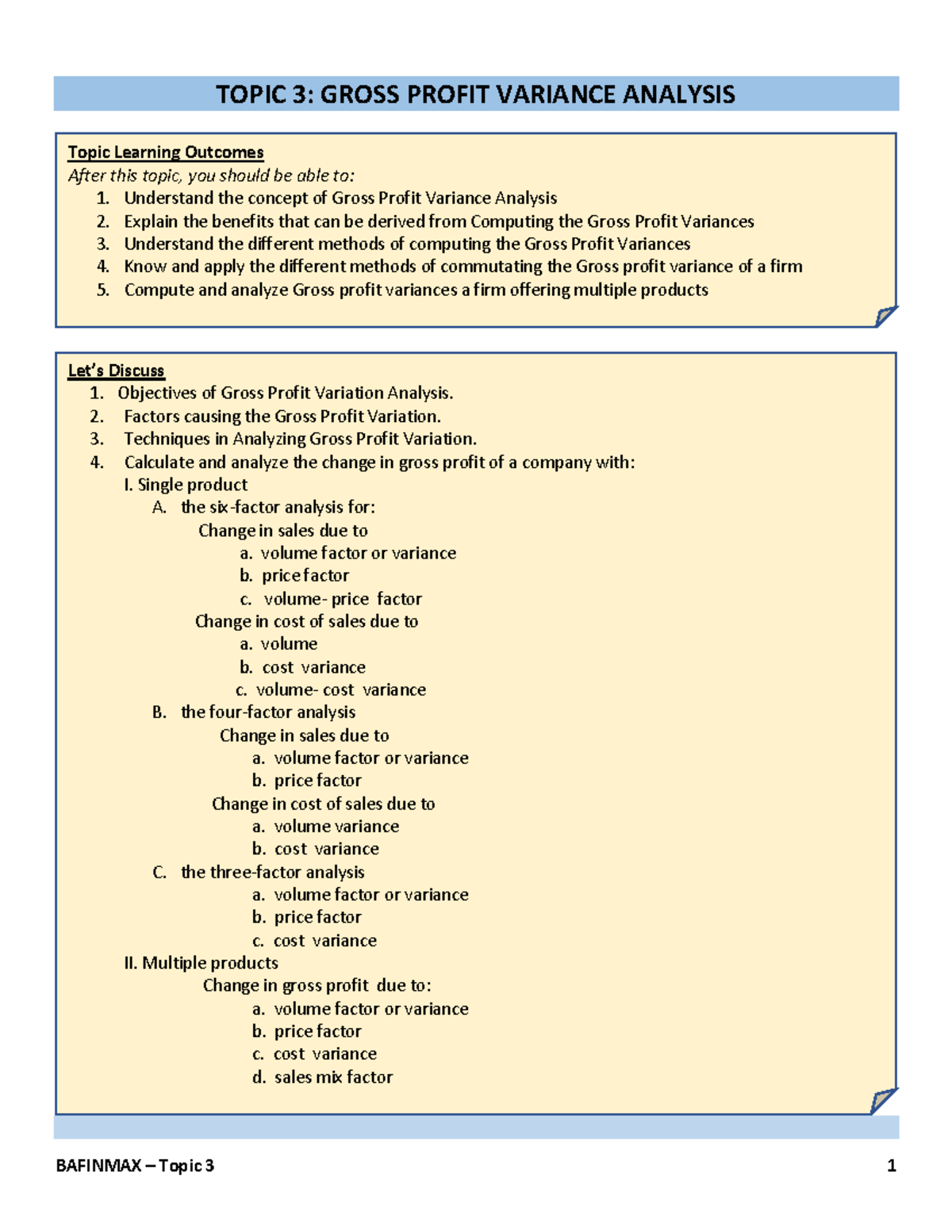 3 Gross Profit Variance Analysis - TOPIC 3: GROSS PROFIT VARIANCE ...