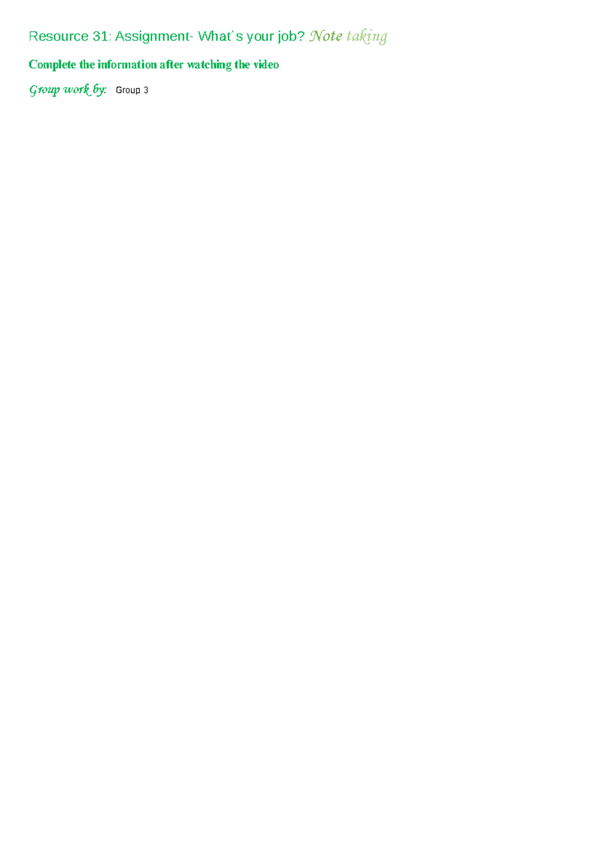 Activity 31 Assignment- What Â´s your job Note Taking - Resource 31 ...